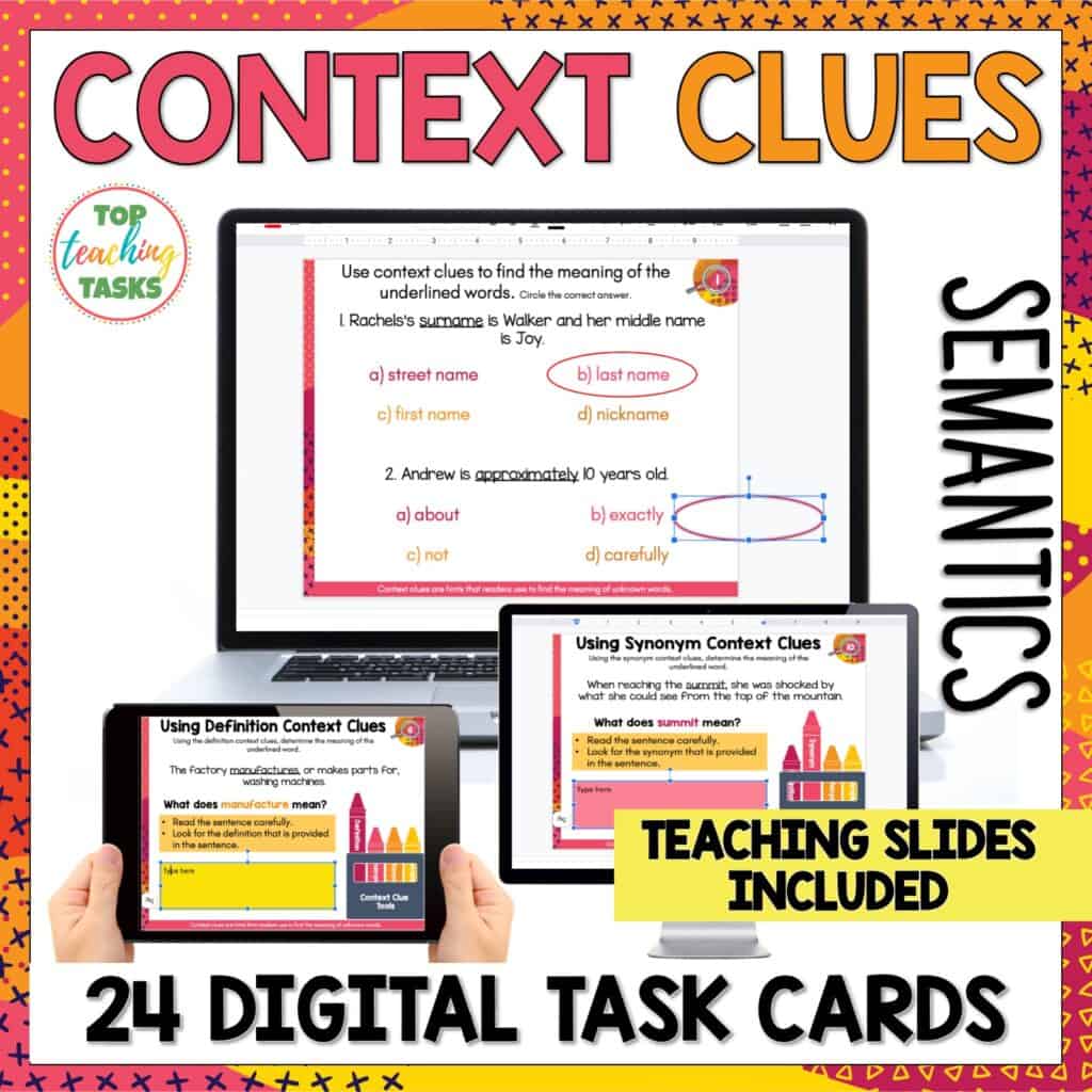 Context Clues Digital Task Card Activities - Semantics and Inference ...