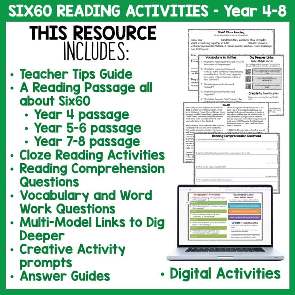 Six60 Reading Comprehension and Literacy Passages and Activities Year 4 ...