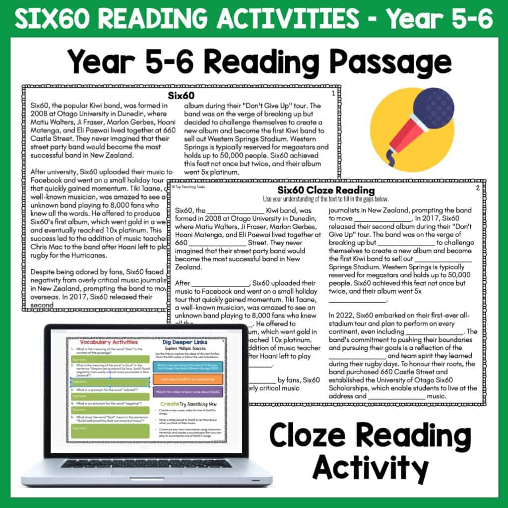 Six60 Reading Comprehension and Literacy Passages and Activities Year 4 ...