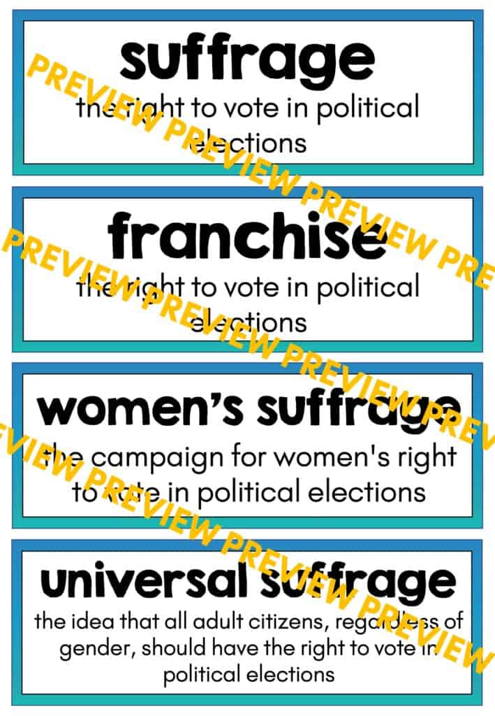 Women and the Vote Vocabulary Cards - New Zealand History - Top ...