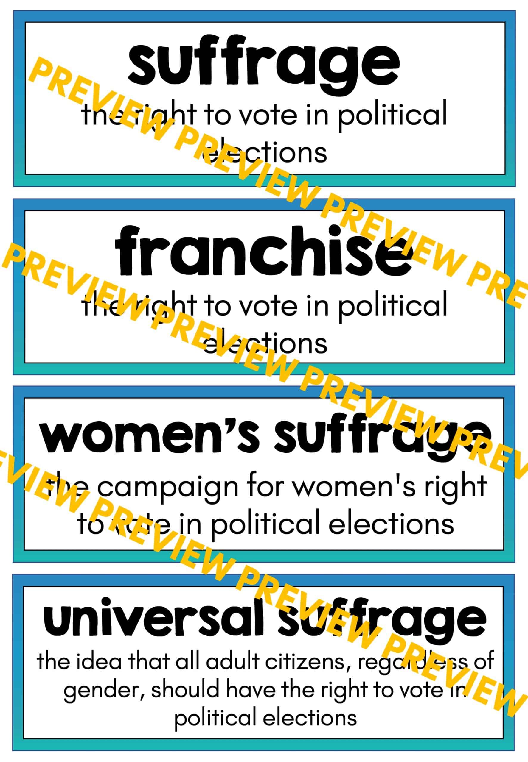 Women and the Vote Vocabulary Cards - New Zealand History - Top ...
