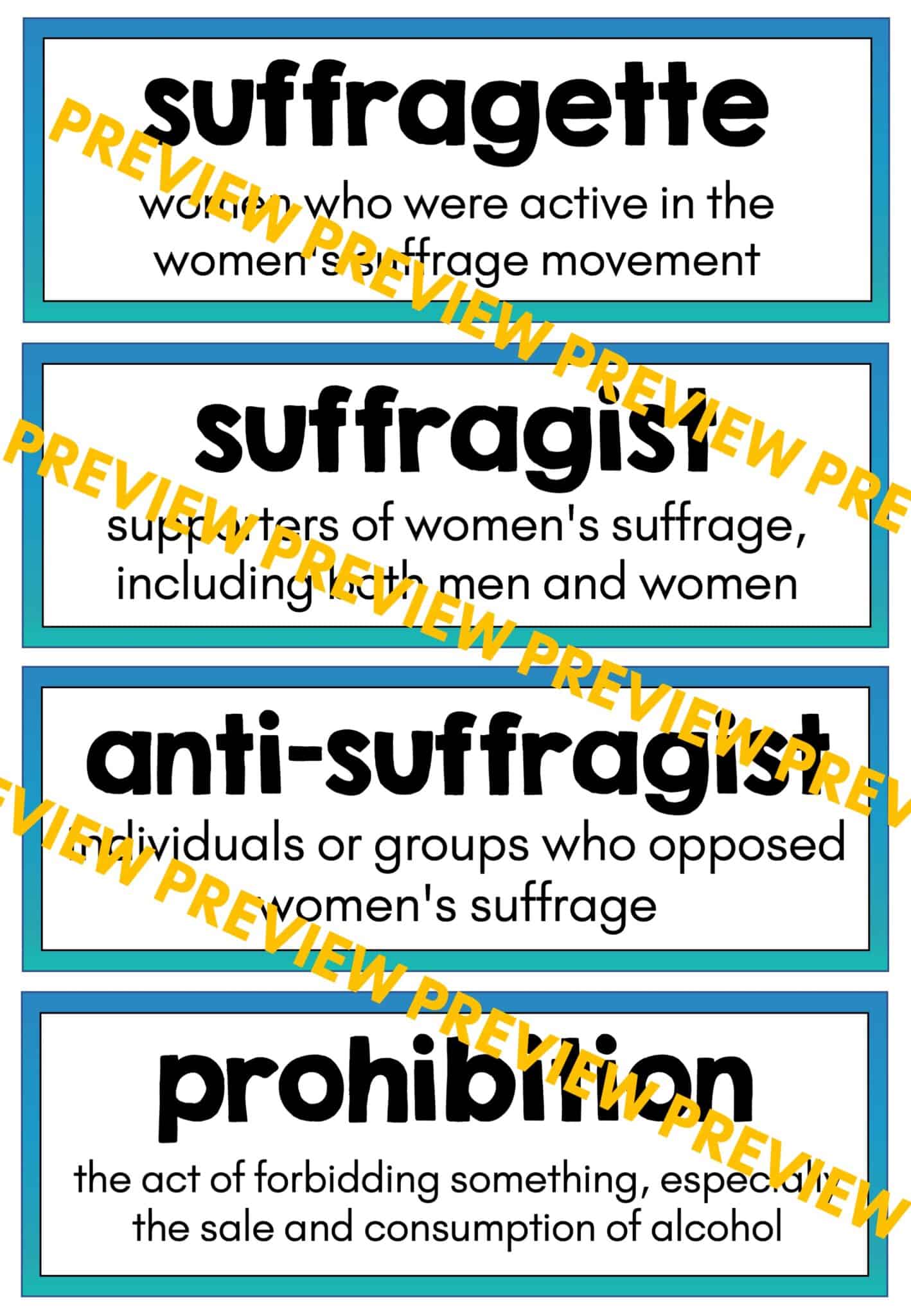 Women and the Vote Vocabulary Cards - New Zealand History - Top ...