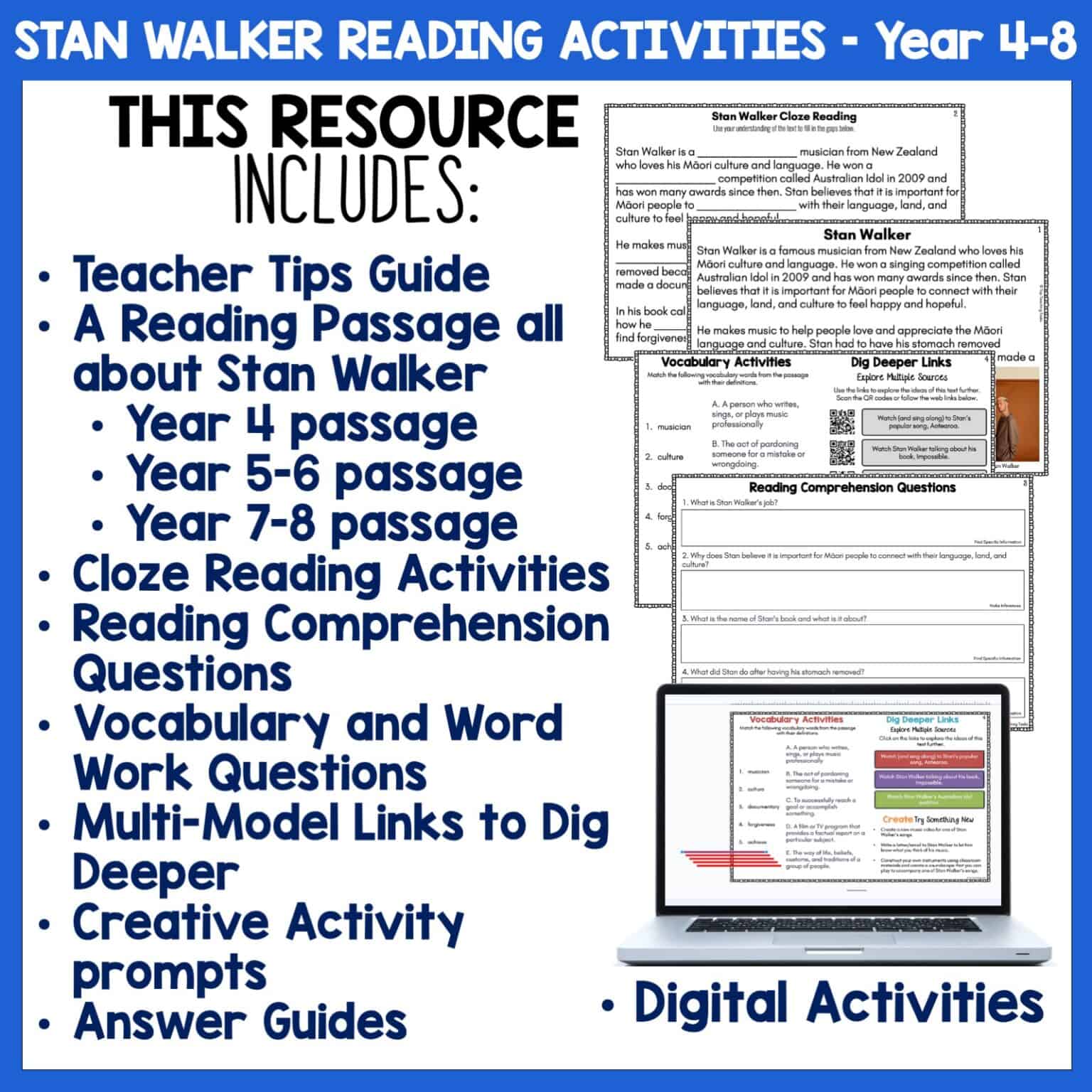 Stan Walker Reading Comprehension and Literacy Passages and Activities ...
