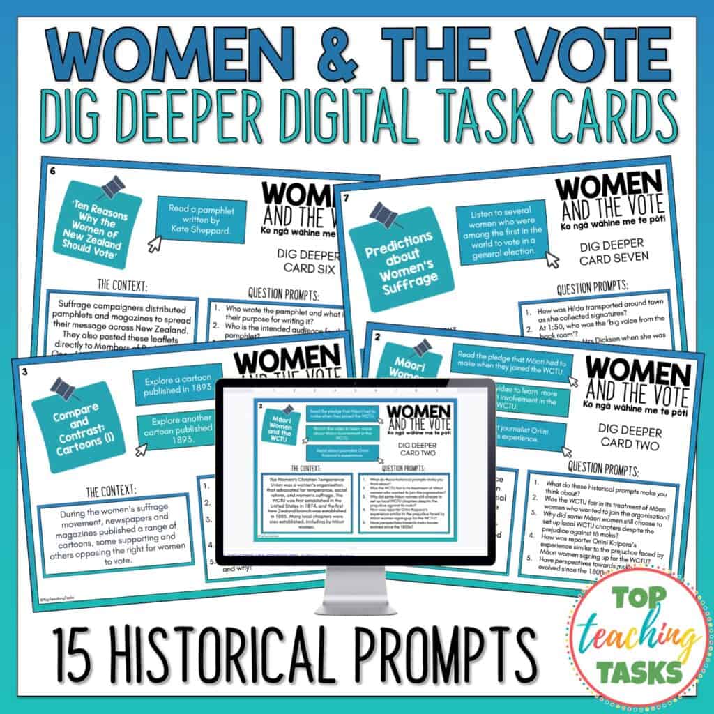 Women and the Vote Historical Prompt Digital Task Cards - New Zealand ...