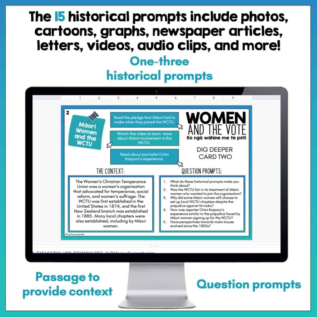 Women and the Vote Historical Prompt Digital Task Cards - New Zealand ...