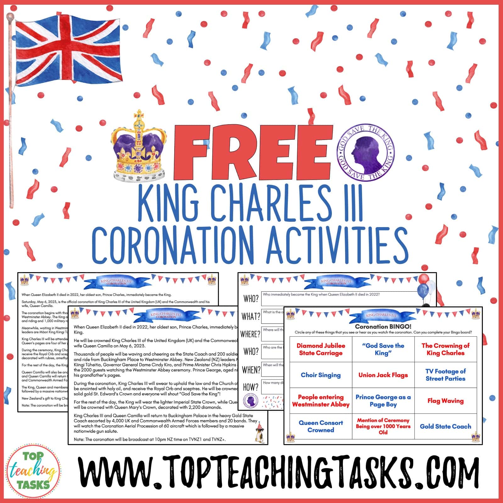KIng Charles III Coronation Free Activities - Top Teaching Tasks