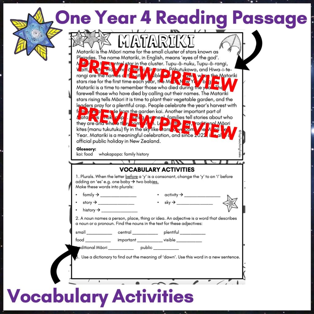 Matariki Reading Comprehension and Literacy Activities Year 4 - Top ...