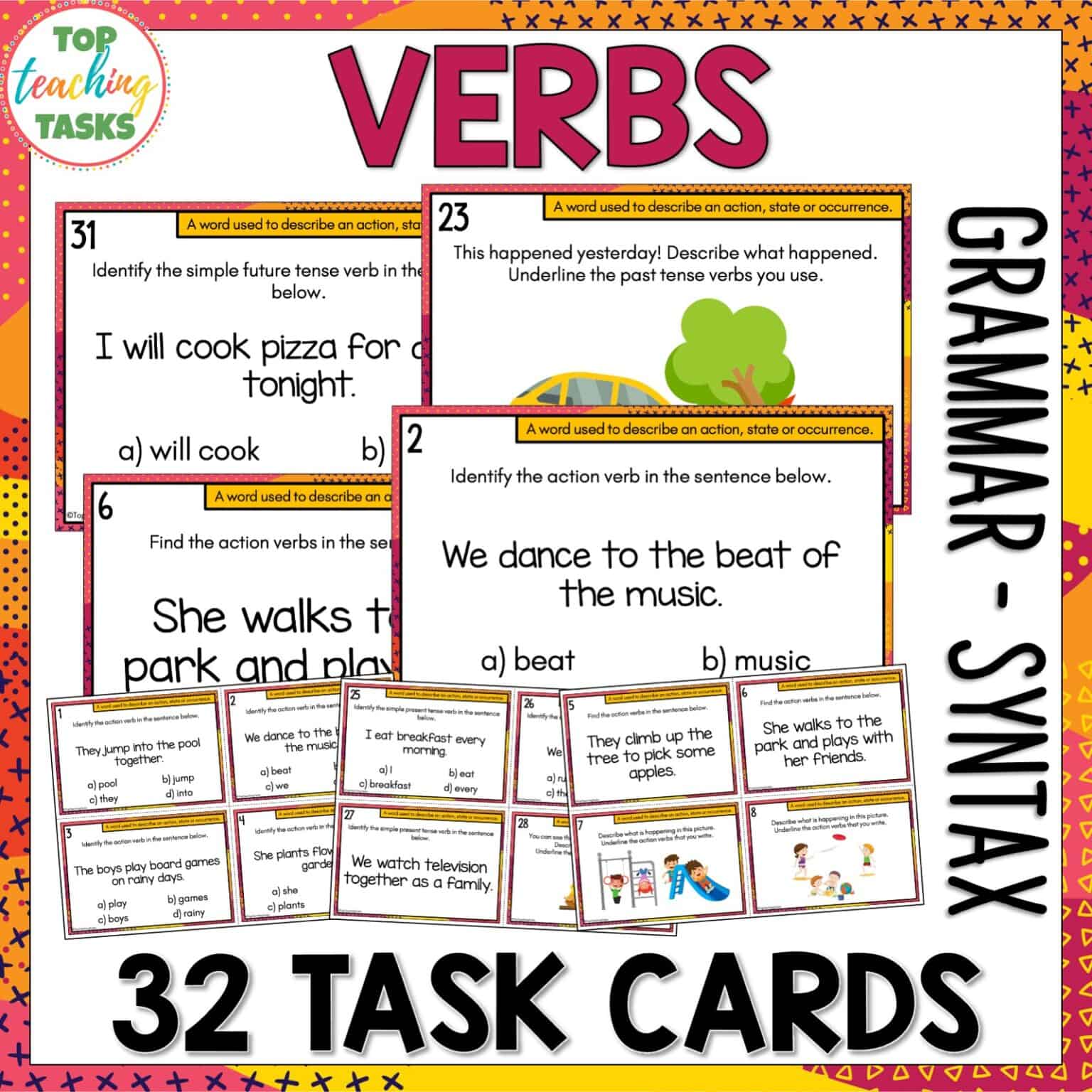 Verbs and Verb Tenses Task Cards | Grammar - Syntax Activities - Top ...