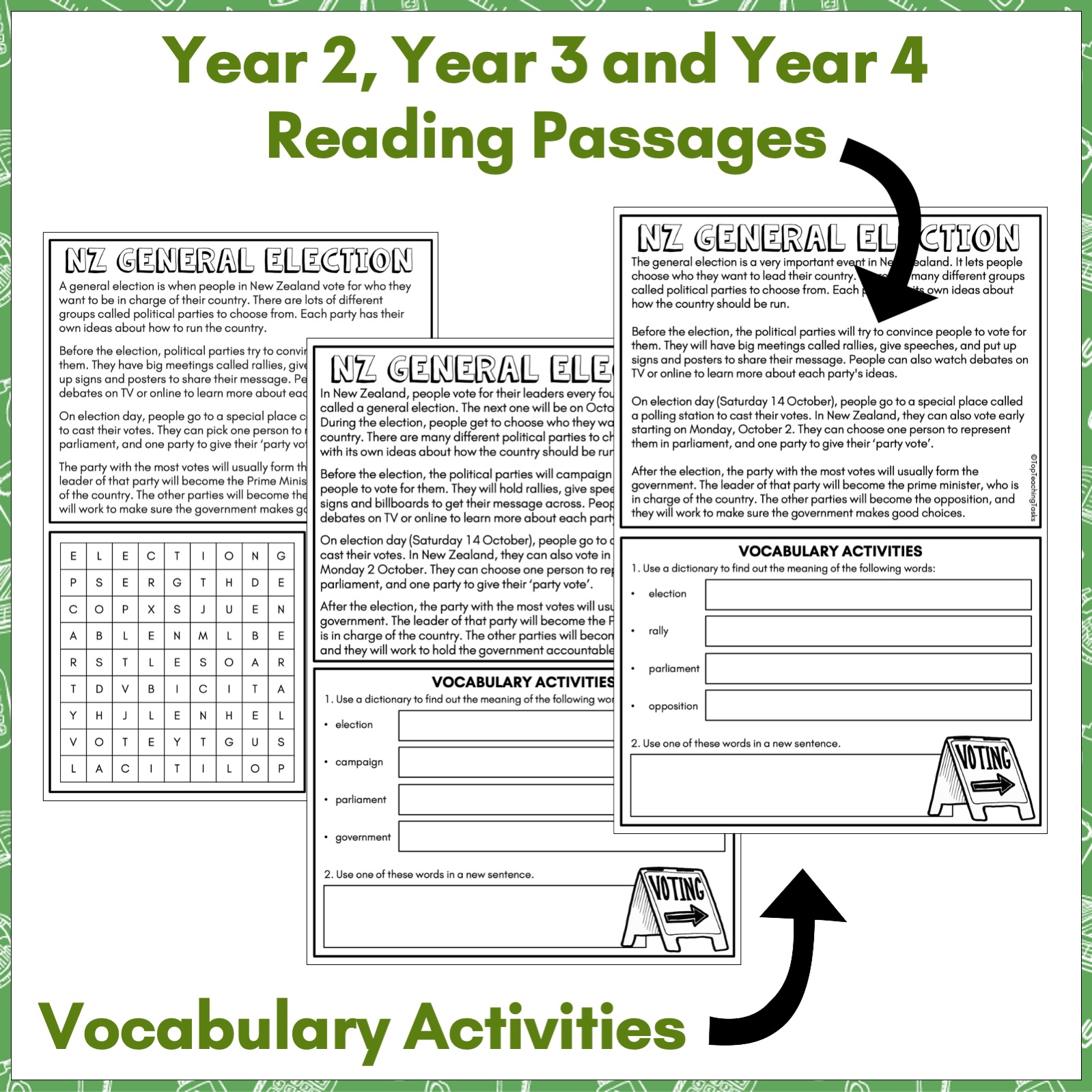 NZ General Election Reading Comprehension and Literacy Activities Year ...