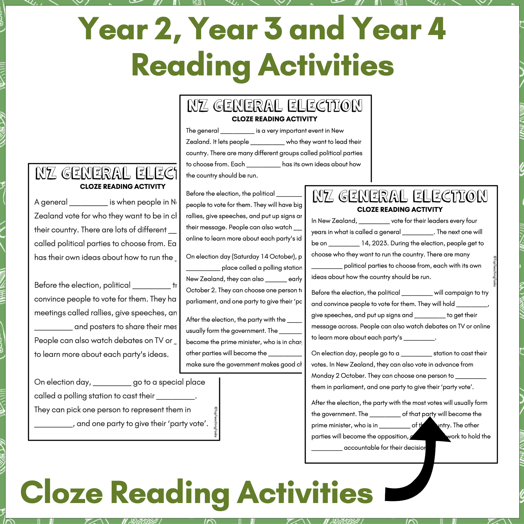 NZ General Election Reading Comprehension and Literacy Activities Year ...