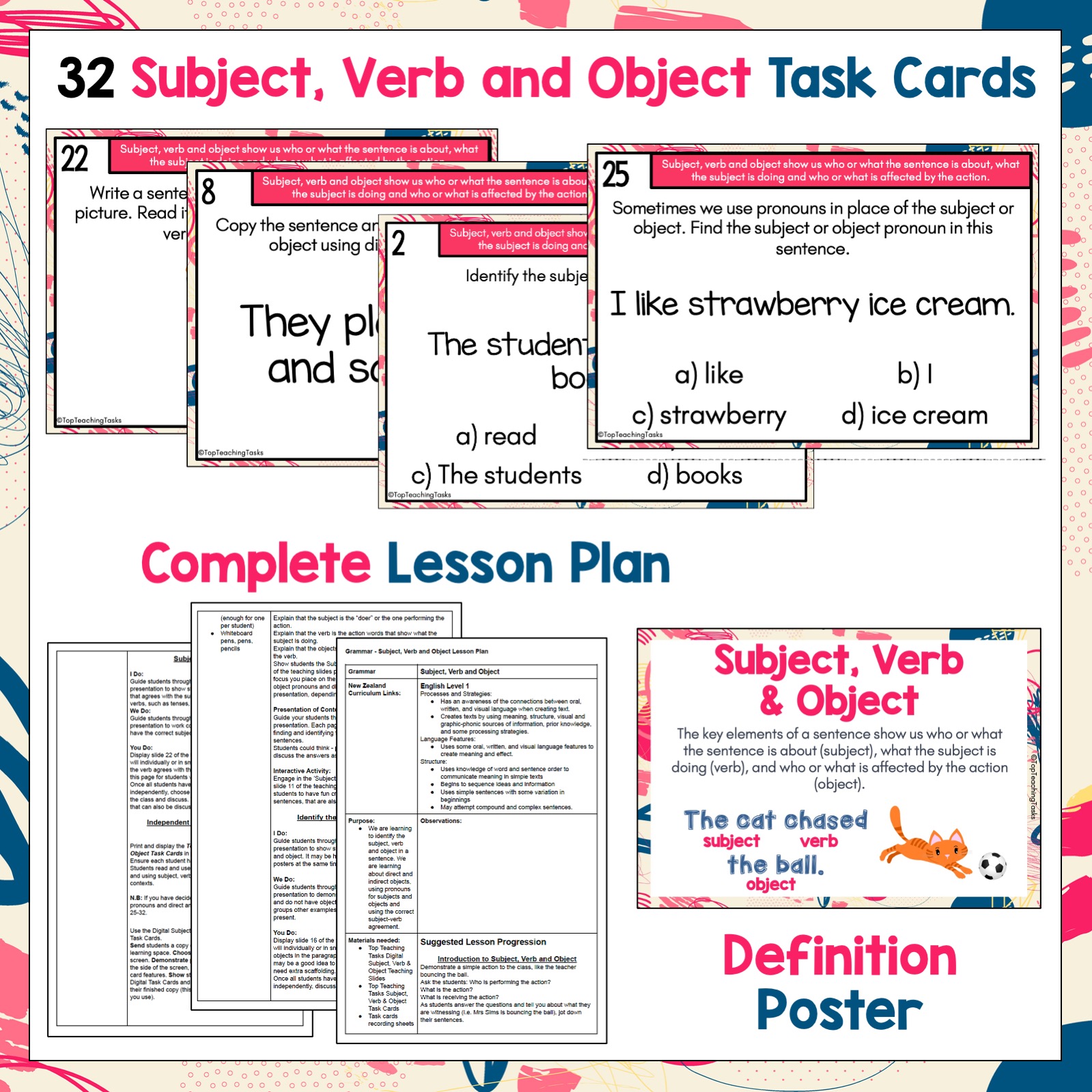 Subject, Verb and Object Teaching Pack | Grammar Print and Digital ...