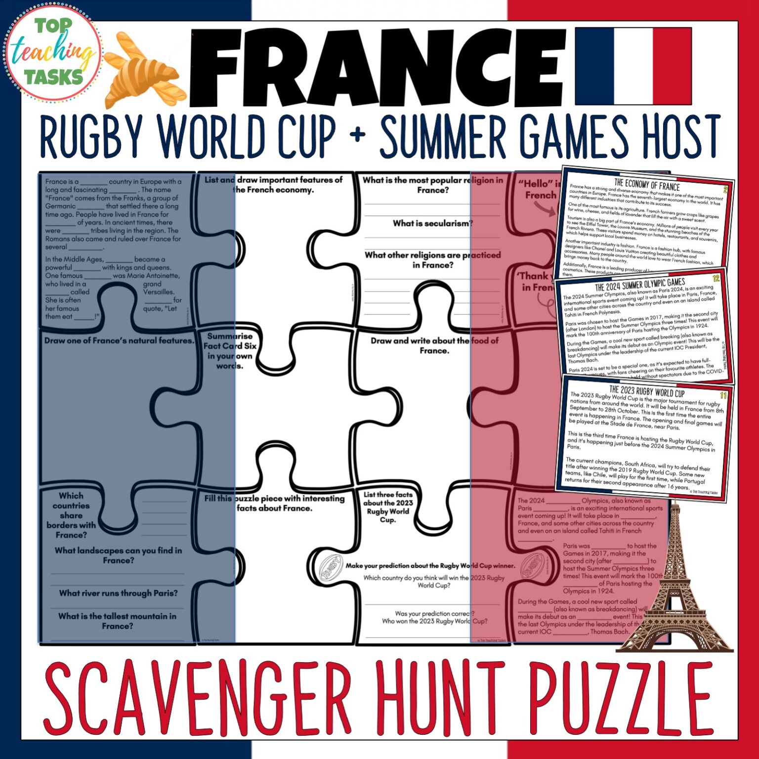France Country Study Scavenger Hunt Puzzle Poster | France Reading ...