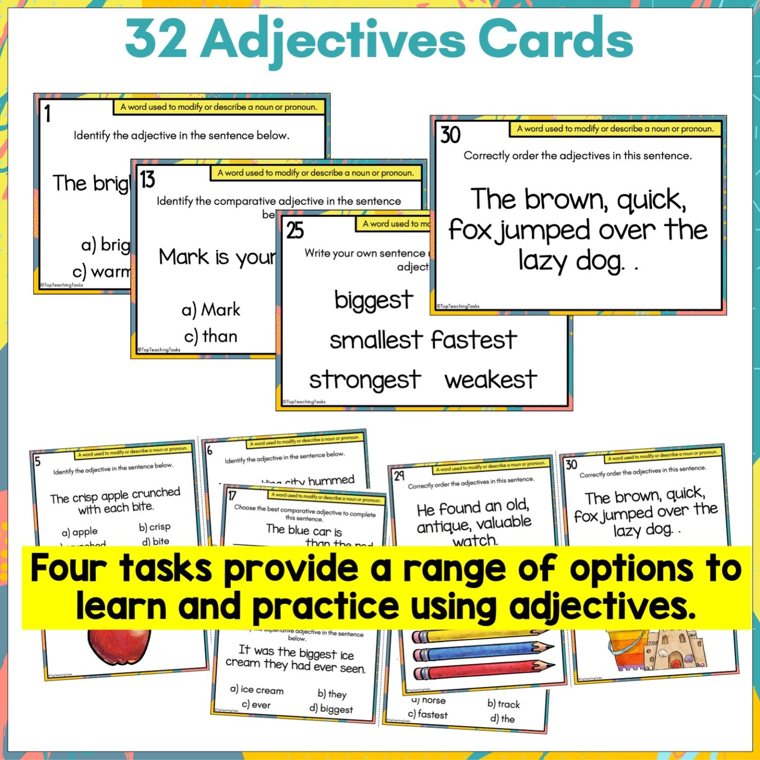 Adjectives Task Cards | Grammar - Syntax Activities - Top Teaching Tasks