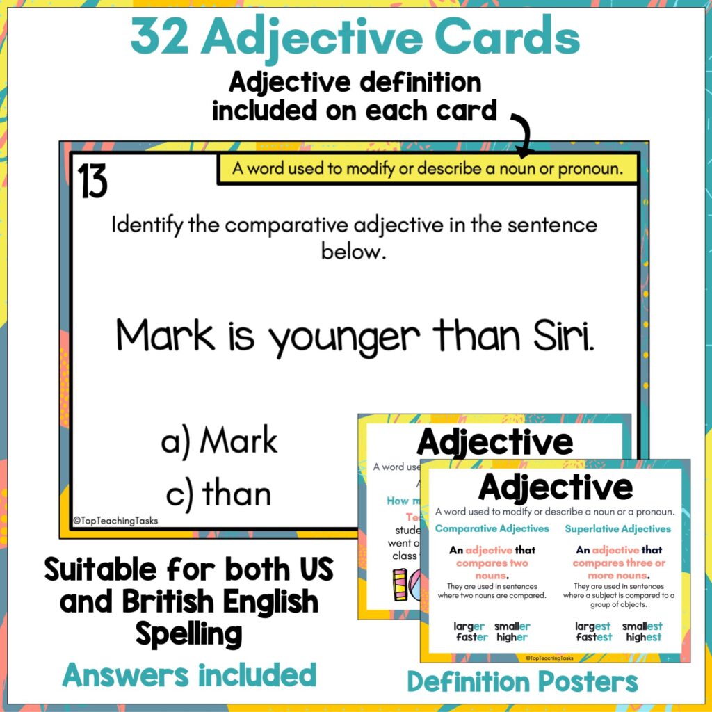 Adjectives Task Cards | Grammar - Syntax Activities - Top Teaching Tasks