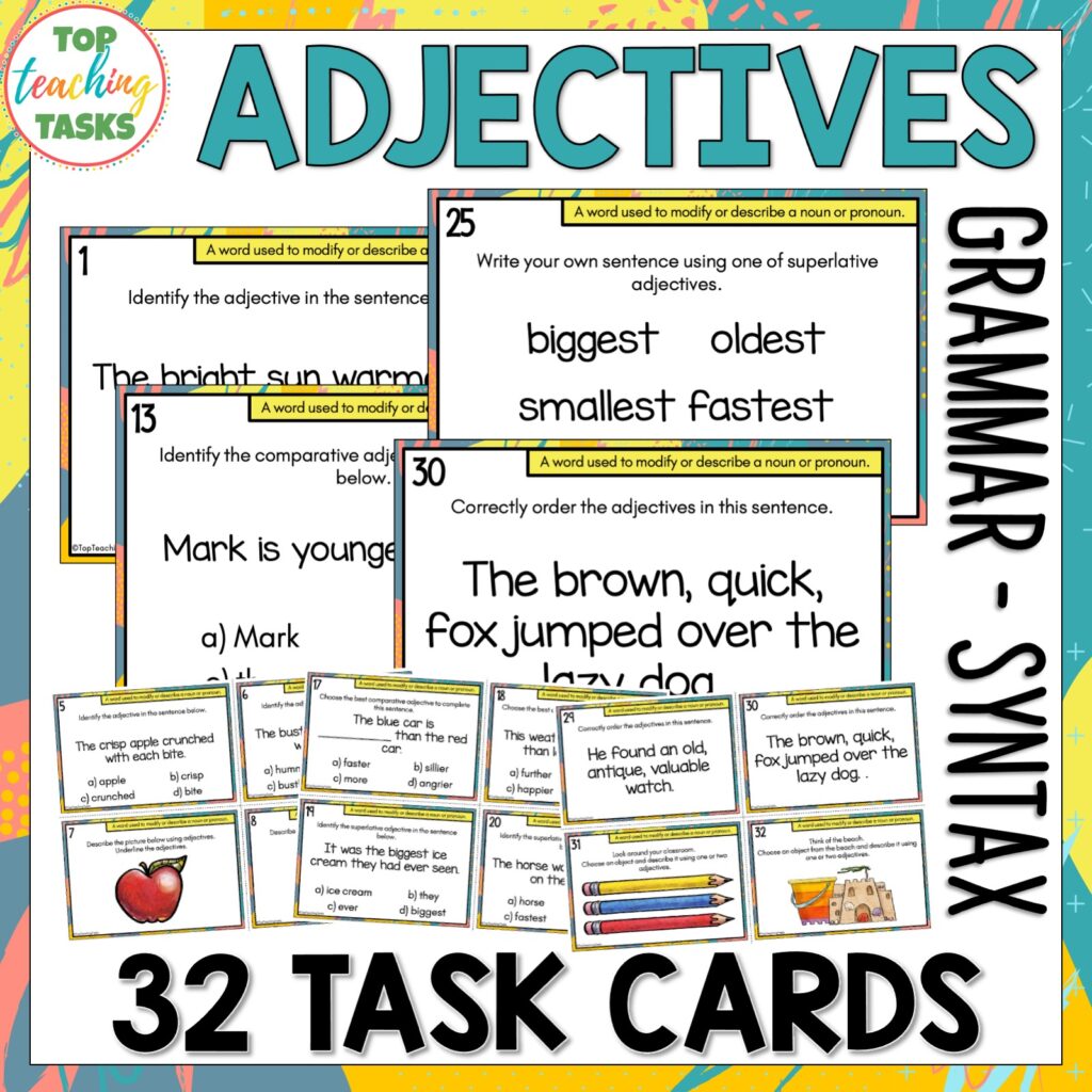Adjectives Task Cards | Grammar - Syntax Activities - Top Teaching Tasks