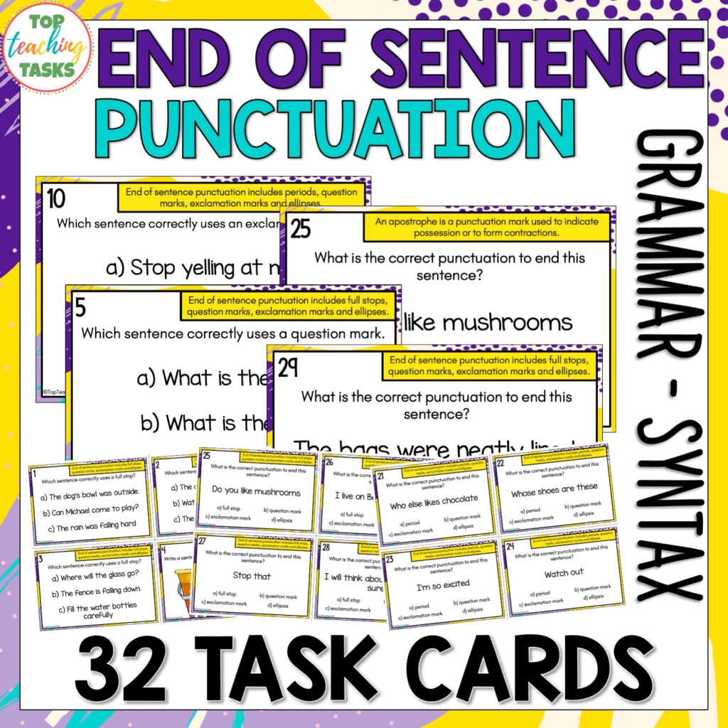 End of Sentence Punctuation Task Cards | Grammar - Syntax Activities ...