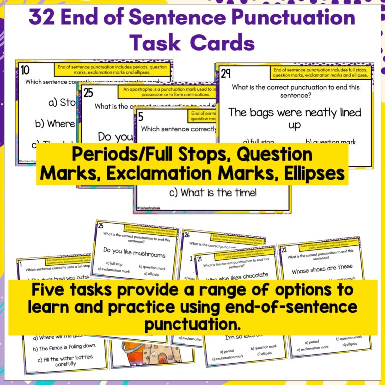 End of Sentence Punctuation Task Cards | Grammar - Syntax Activities ...