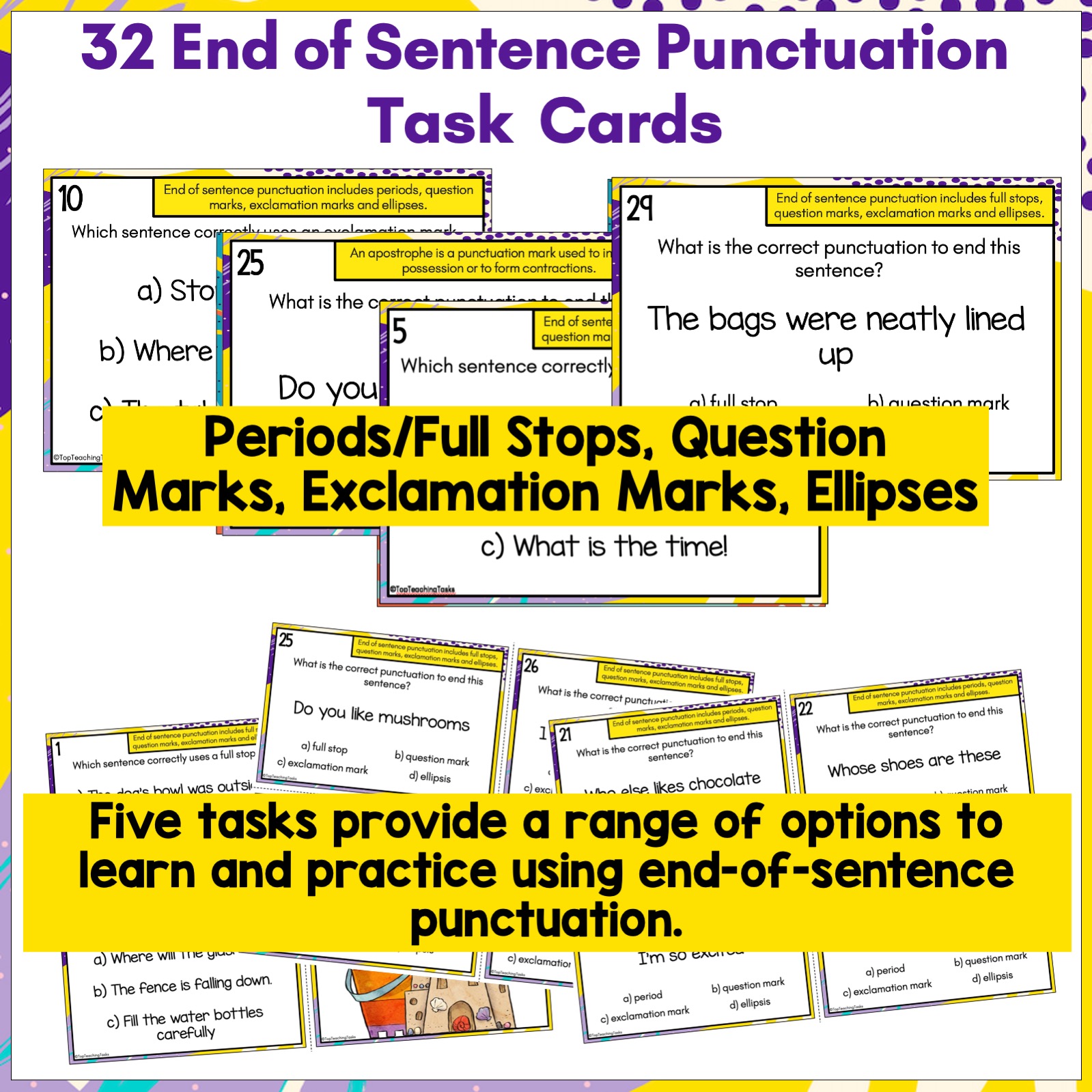 End of Sentence Punctuation Task Cards | Grammar - Syntax Activities - Top Teaching Tasks