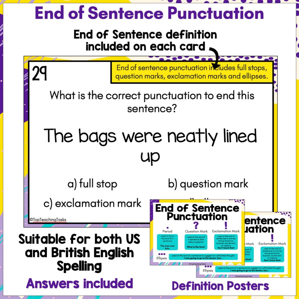 End of Sentence Punctuation Task Cards | Grammar - Syntax Activities ...
