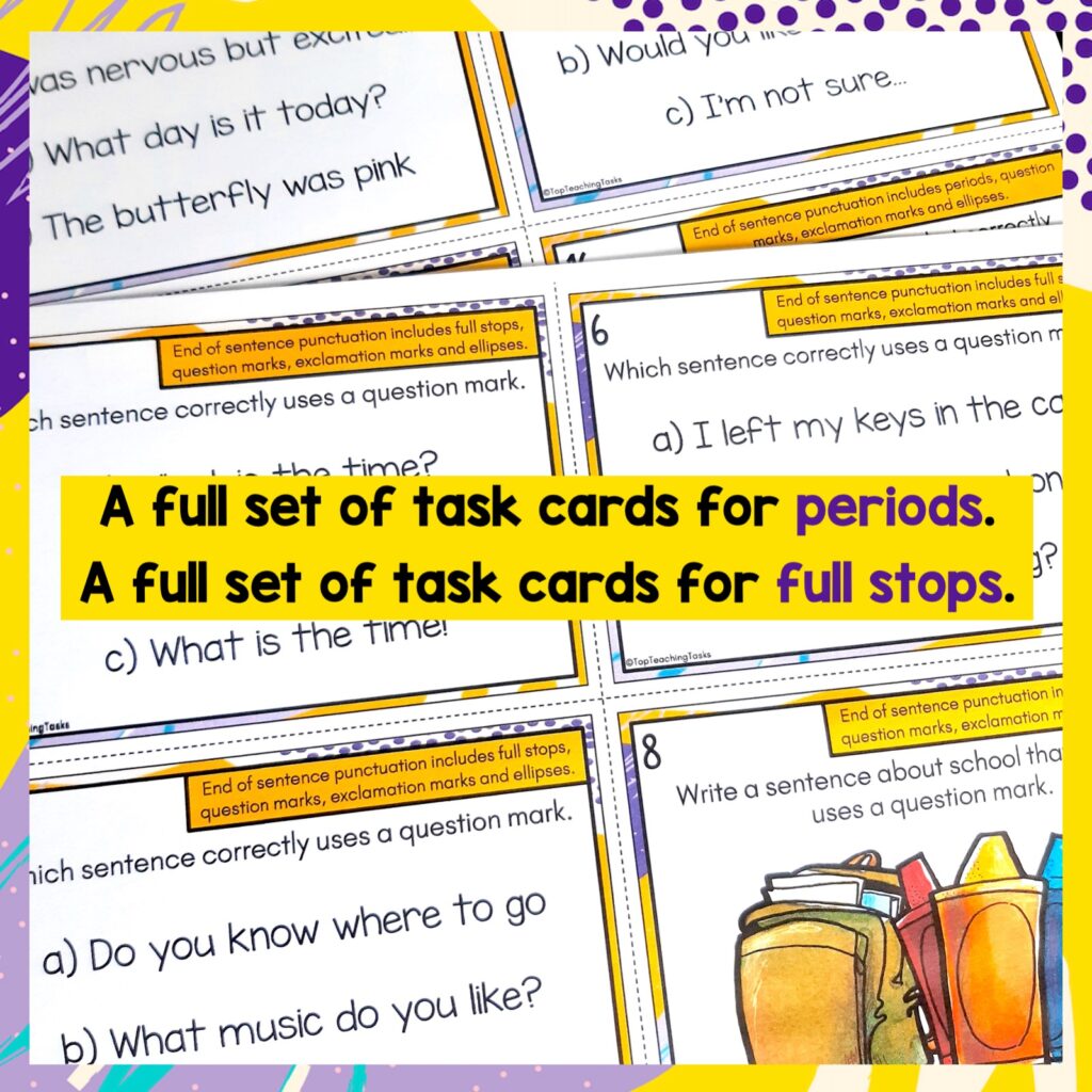 End of Sentence Punctuation Task Cards | Grammar - Syntax Activities ...