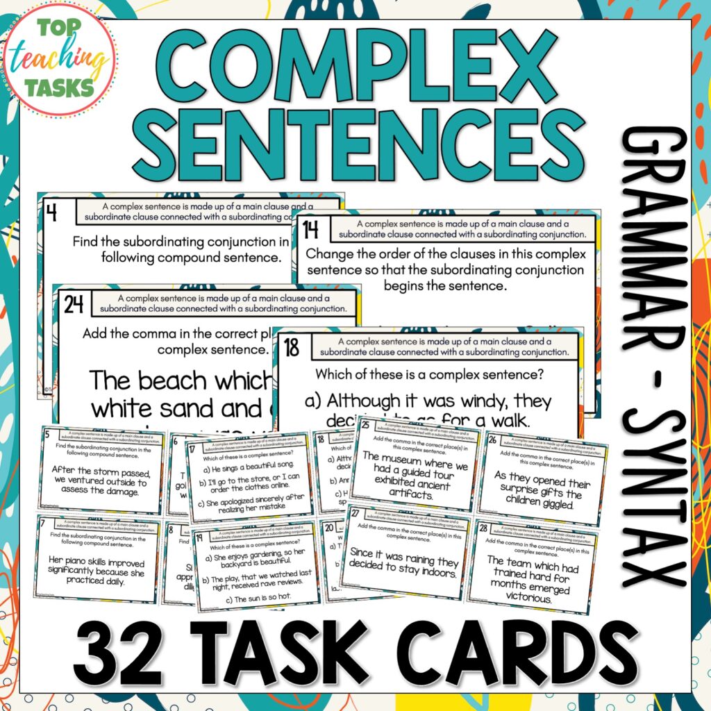 Complex Sentences Task Cards - Sentence Structure Activities - Top ...