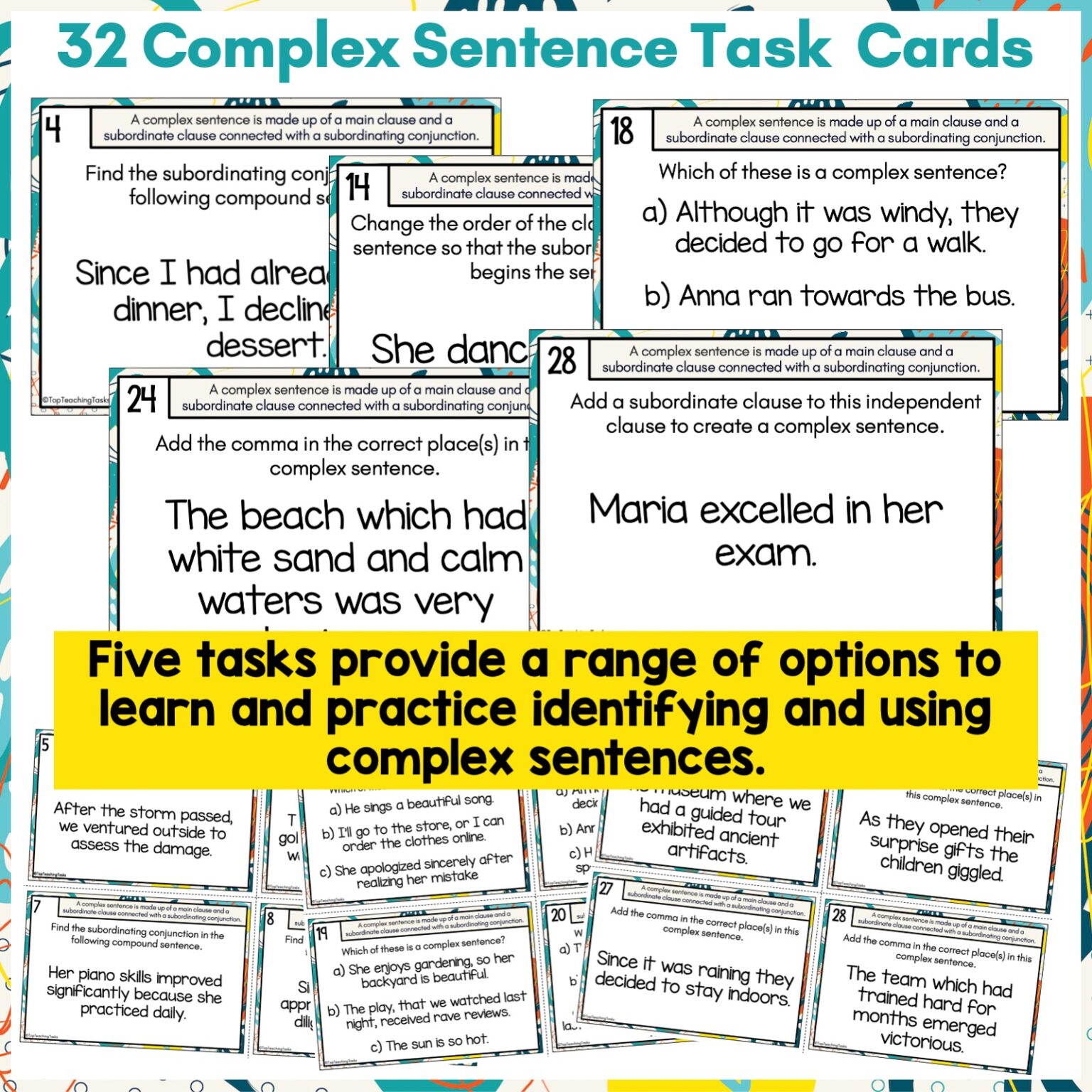 Complex Sentences Task Cards - Sentence Structure Activities - Top ...