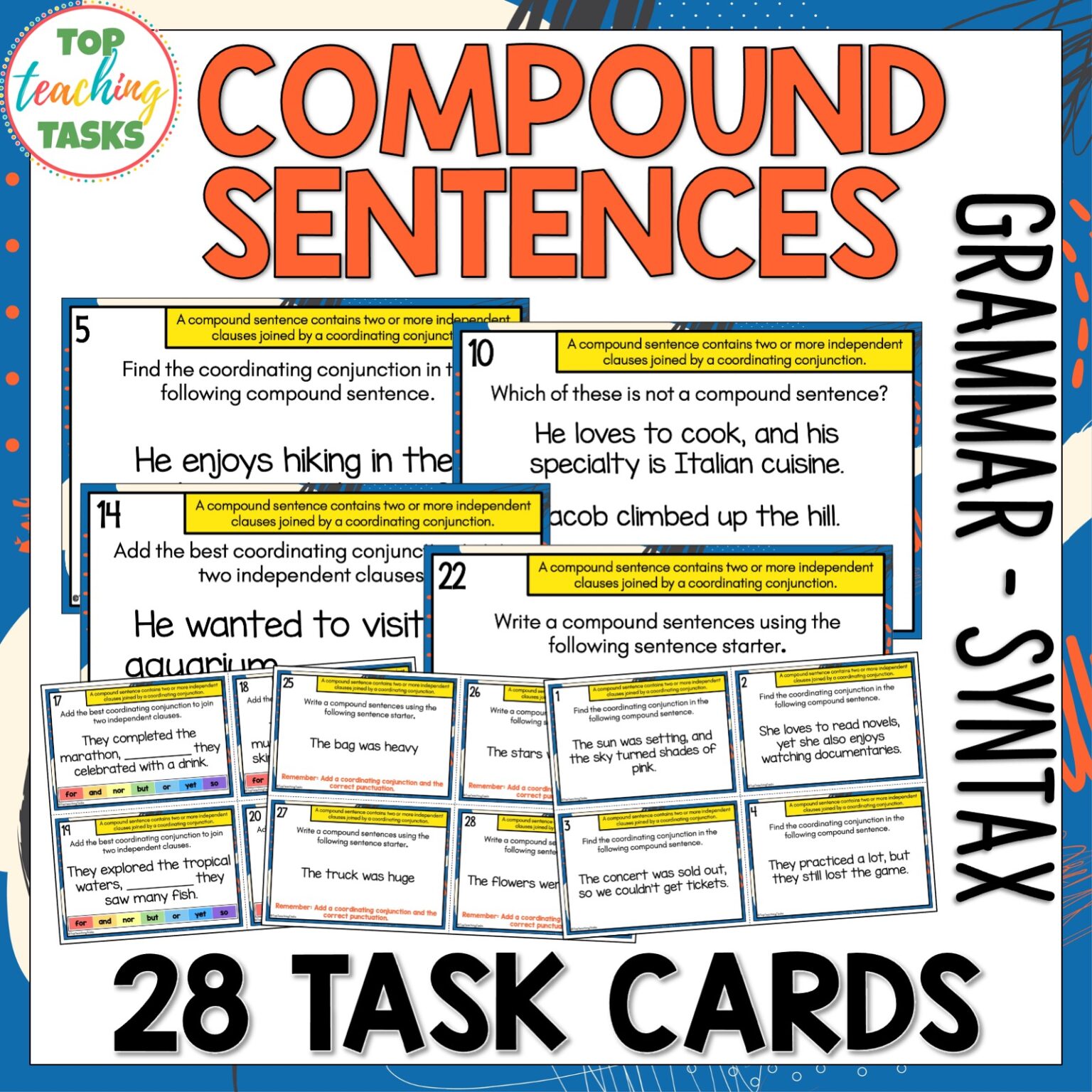 Compound Sentences Task Cards - Sentence Structure Activities - Top ...