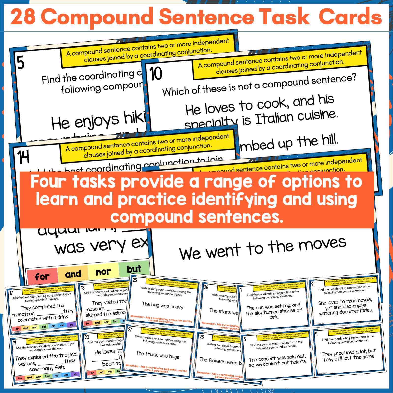 Compound Sentences Task Cards - Sentence Structure Activities - Top ...