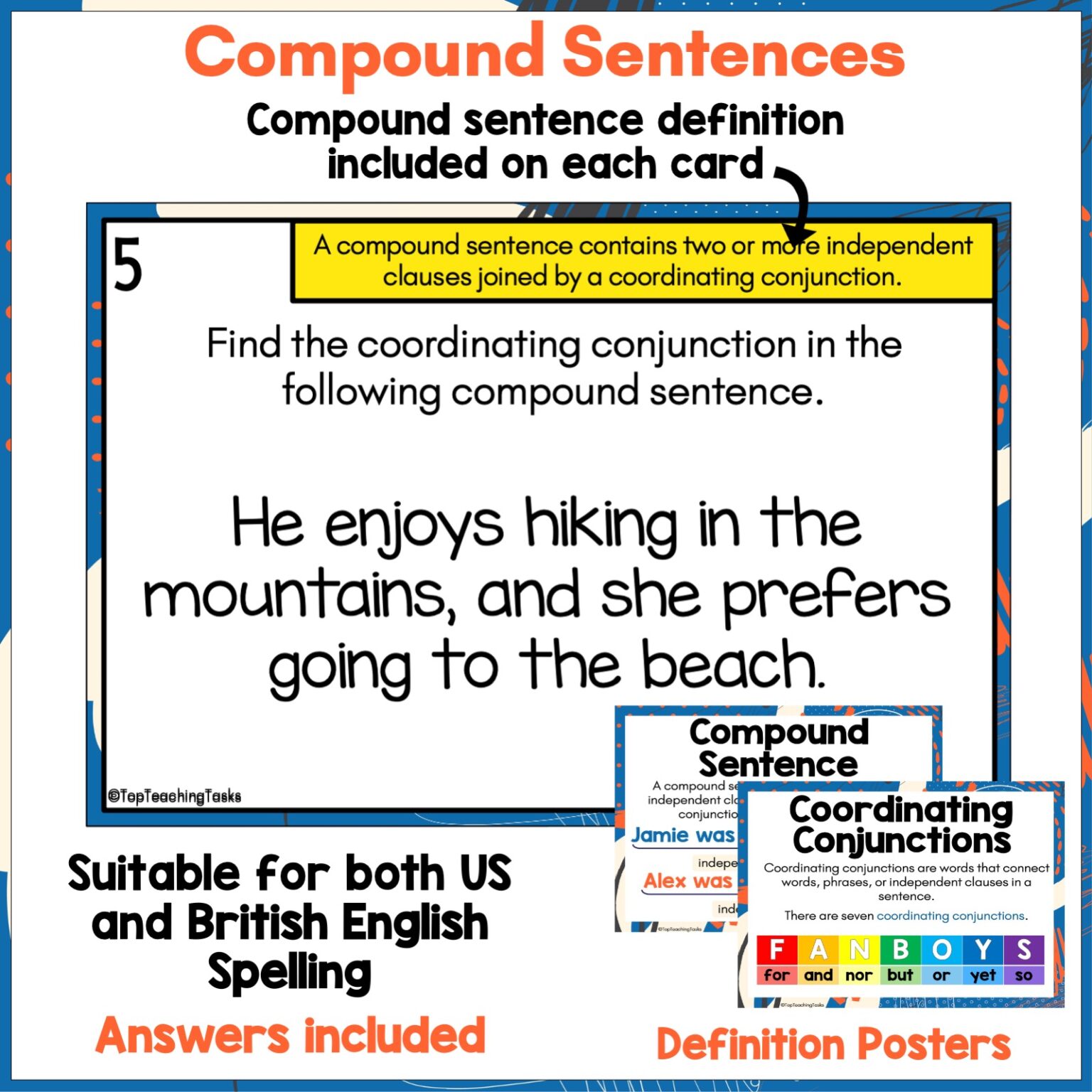 Compound Sentences Task Cards - Sentence Structure Activities - Top ...