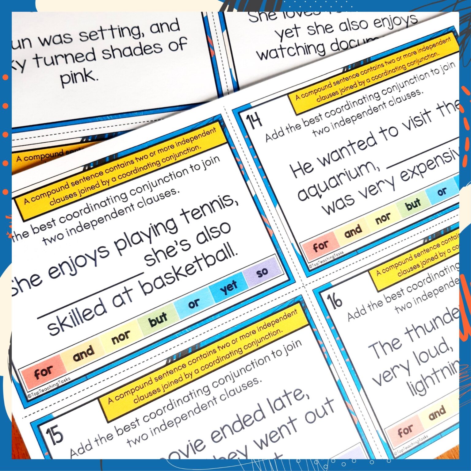 Compound Sentences Task Cards - Sentence Structure Activities - Top ...