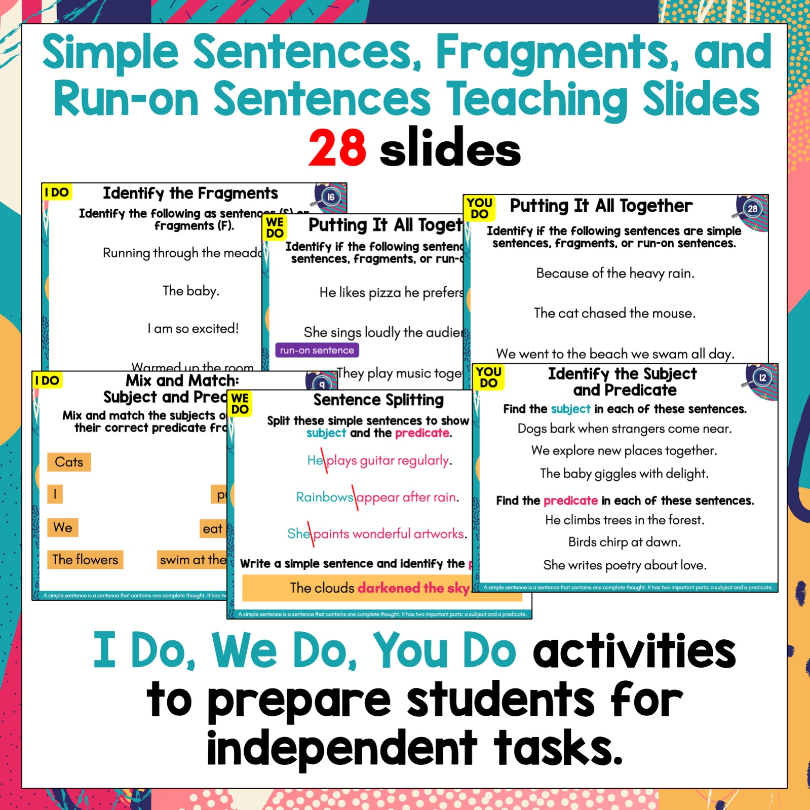 Simple Sentences, Fragments and Run-on Sentences Print and Digital ...