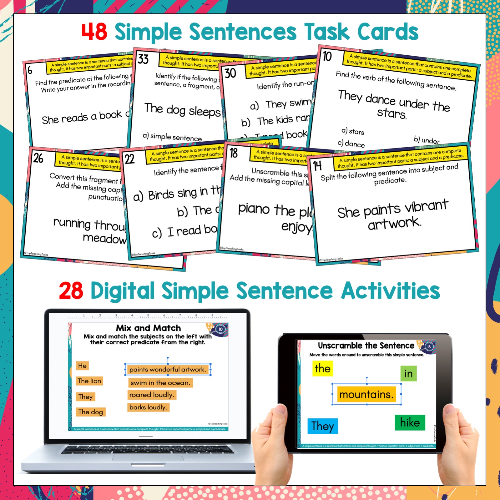 Simple Sentences, Fragments and Run-on Sentences Print and Digital ...