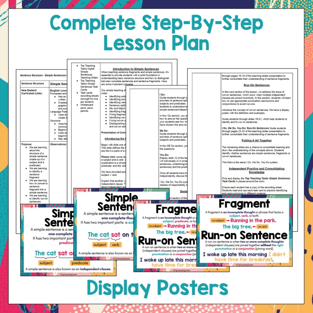 Simple Sentences, Fragments and Run-on Sentences Print and Digital ...