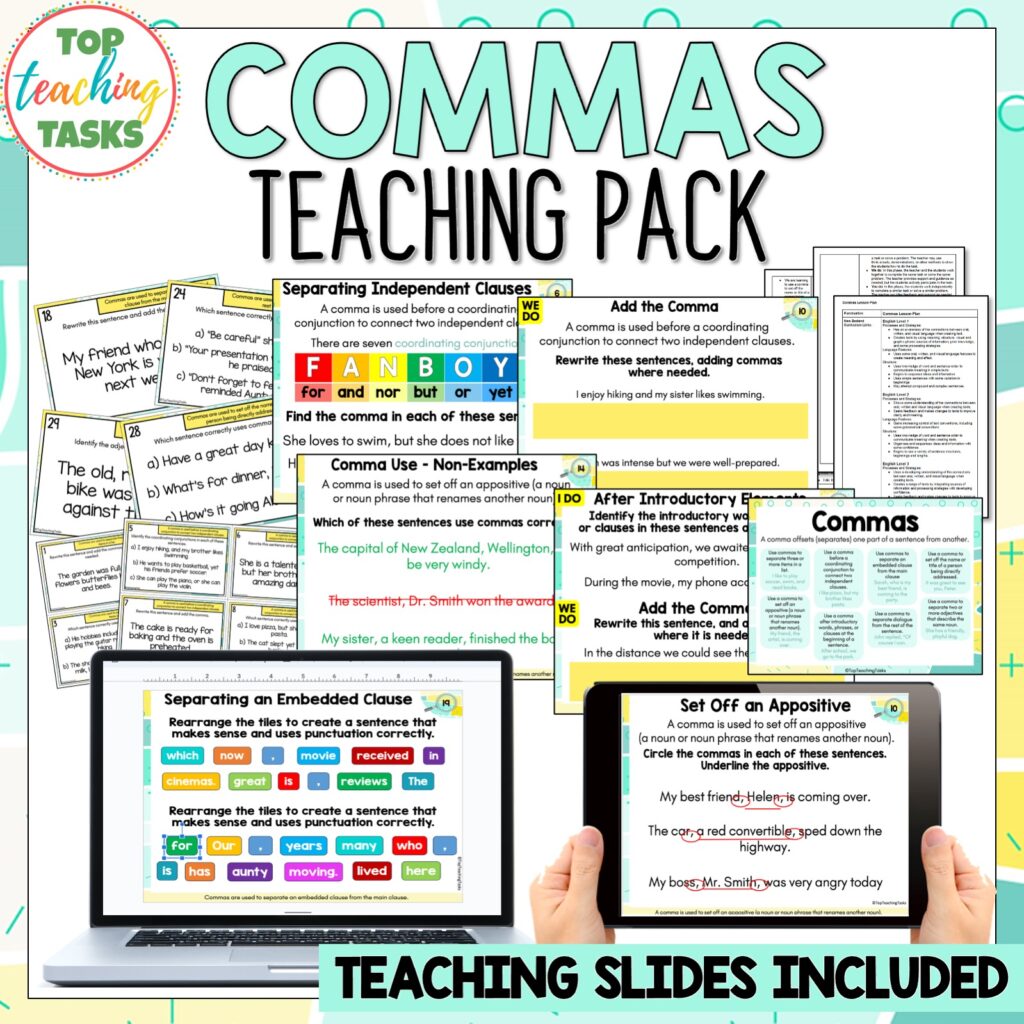 Commas Print and Digital Teaching Pack - Punctuation - Top Teaching Tasks