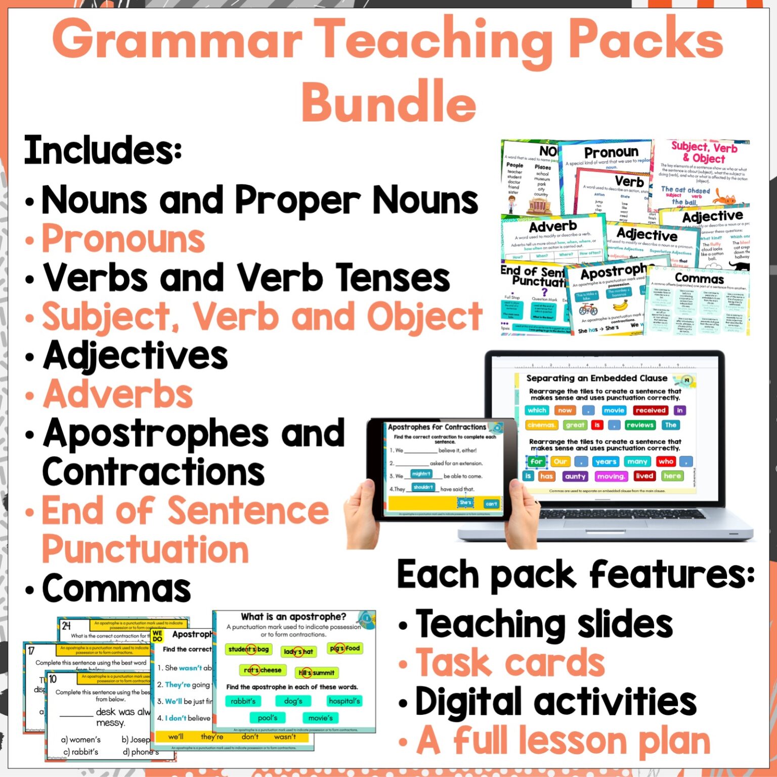 Literacy Skills Activities - Grammar Punctuation Spelling Vocabulary ...