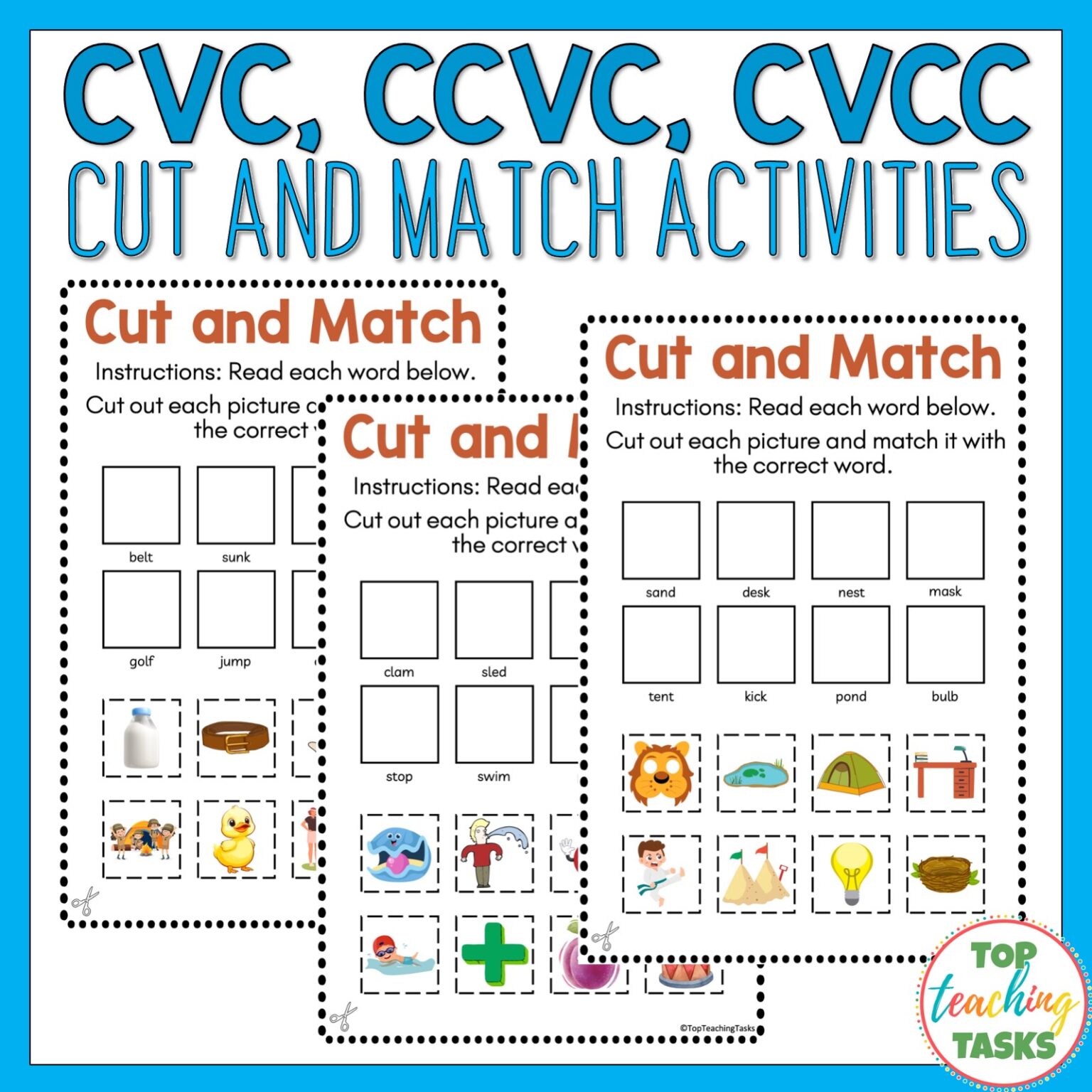 CVC, CCVC and CVCC Cut and Match Activity - Top Teaching Tasks