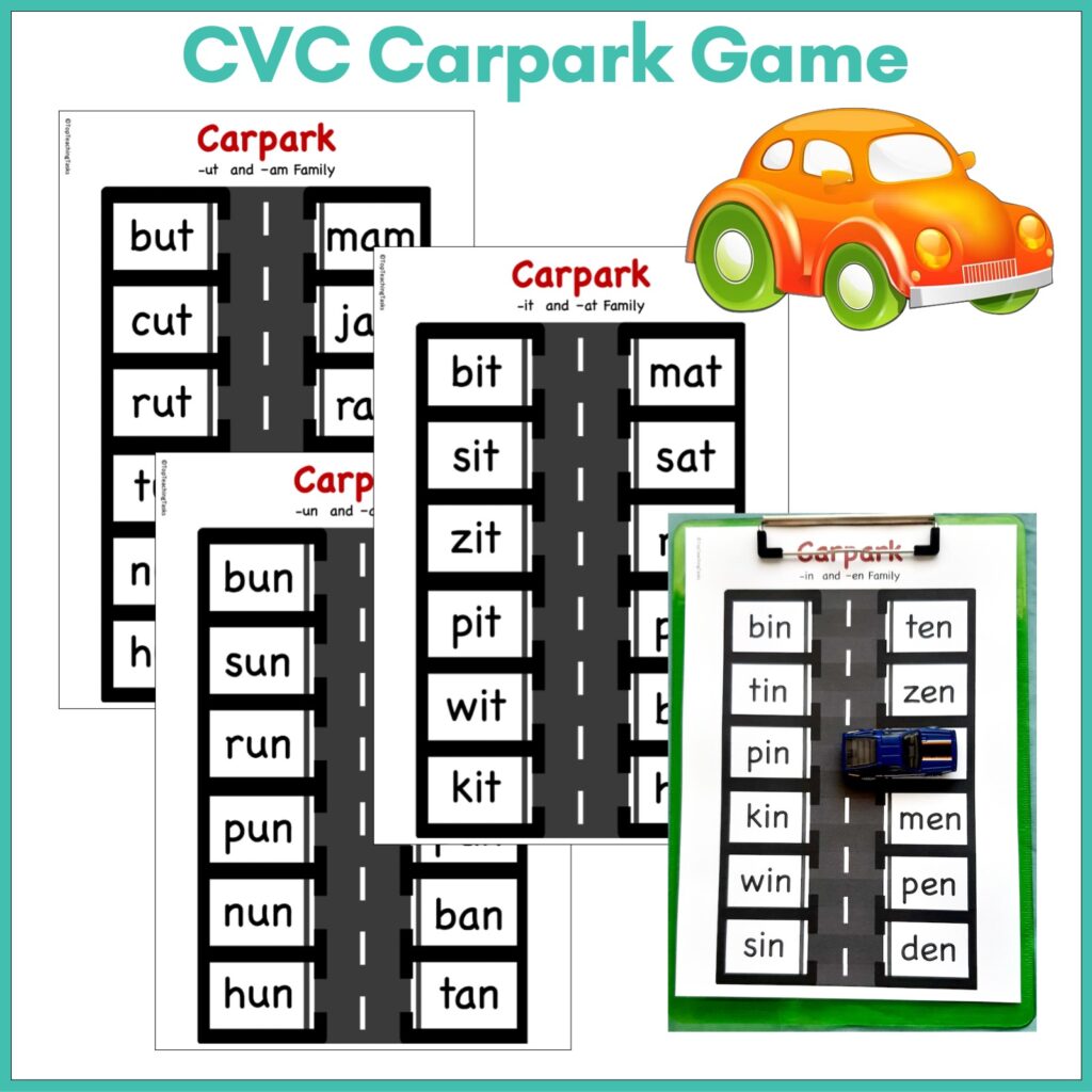 CVC, CCVC and CVCC Carpark Game - Top Teaching Tasks