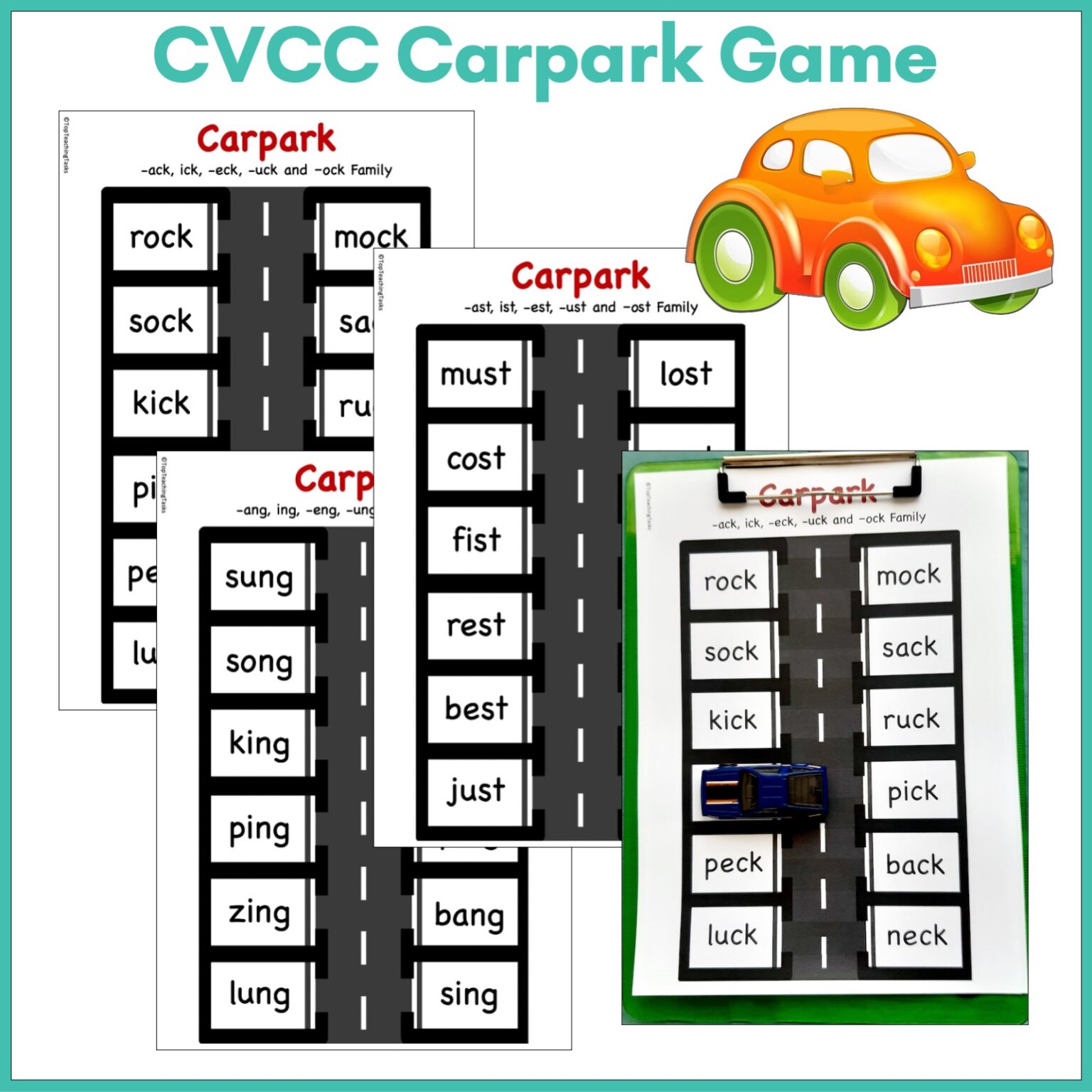 CVC, CCVC and CVCC Carpark Game - Top Teaching Tasks