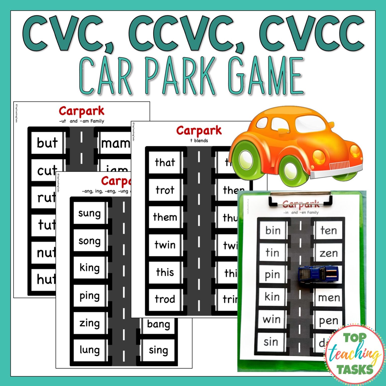 CVC, CCVC and CVCC Carpark Game - Top Teaching Tasks