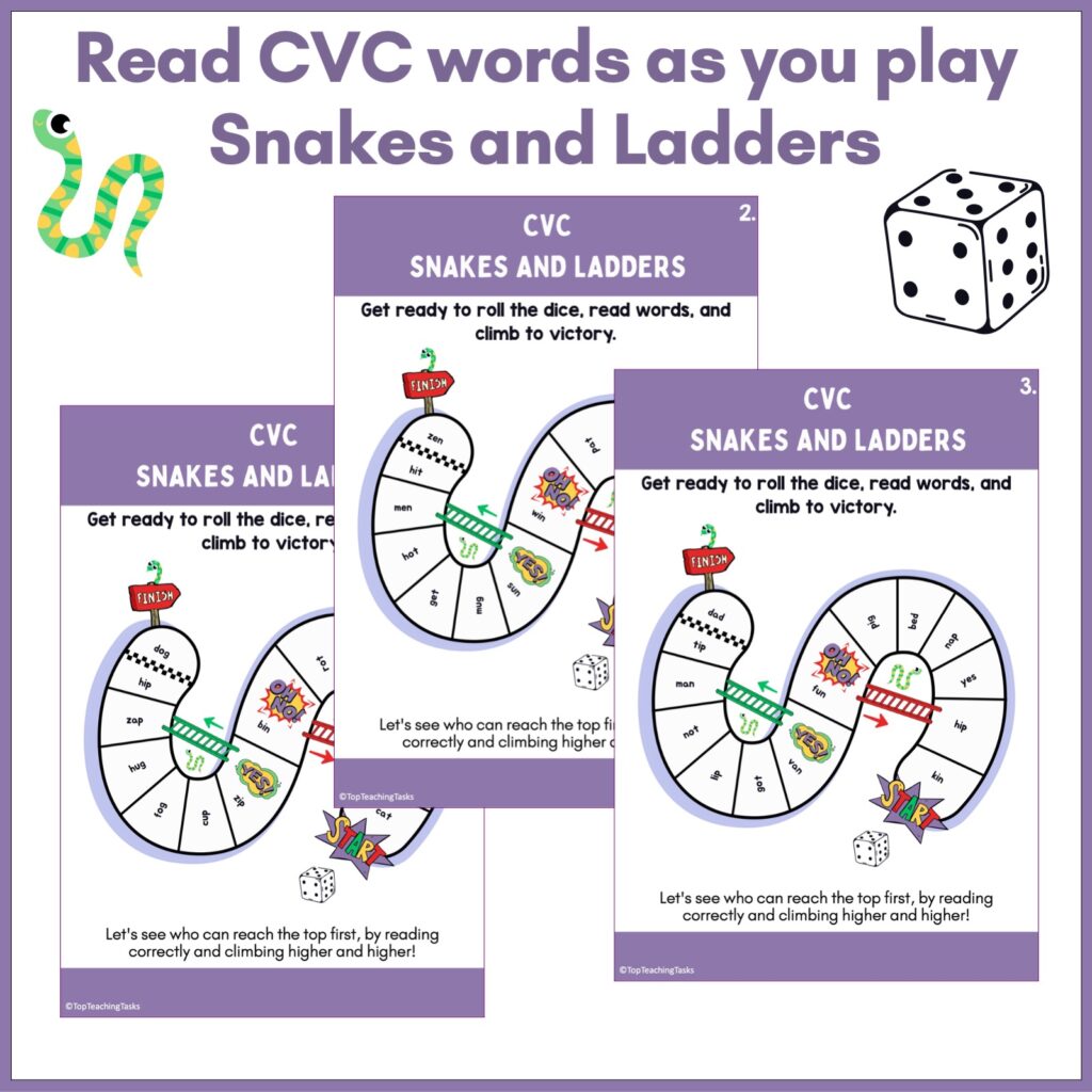 CVC, CCVC and CVCC Snakes and Ladders Game - Top Teaching Tasks