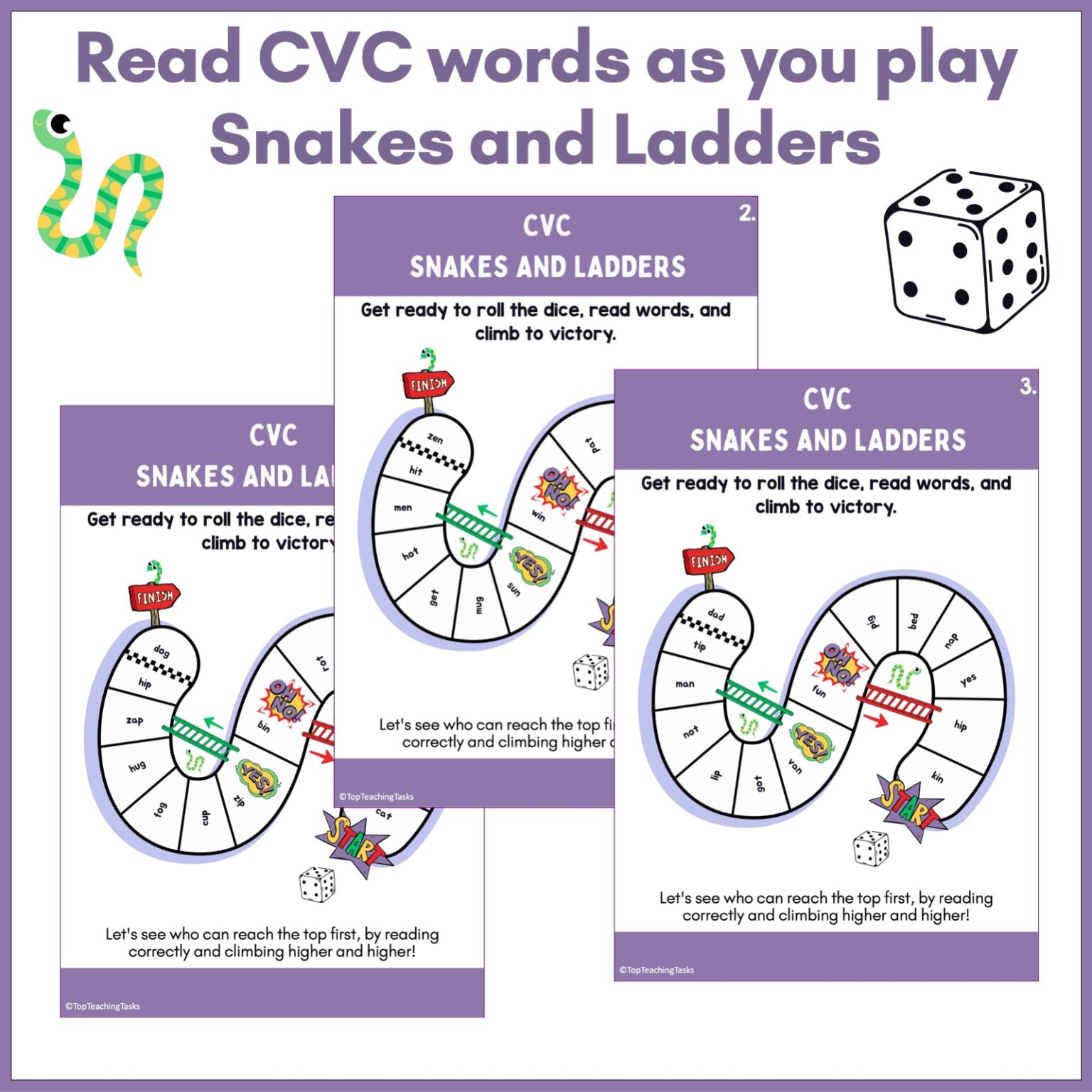 CVC, CCVC and CVCC Snakes and Ladders Game - Top Teaching Tasks