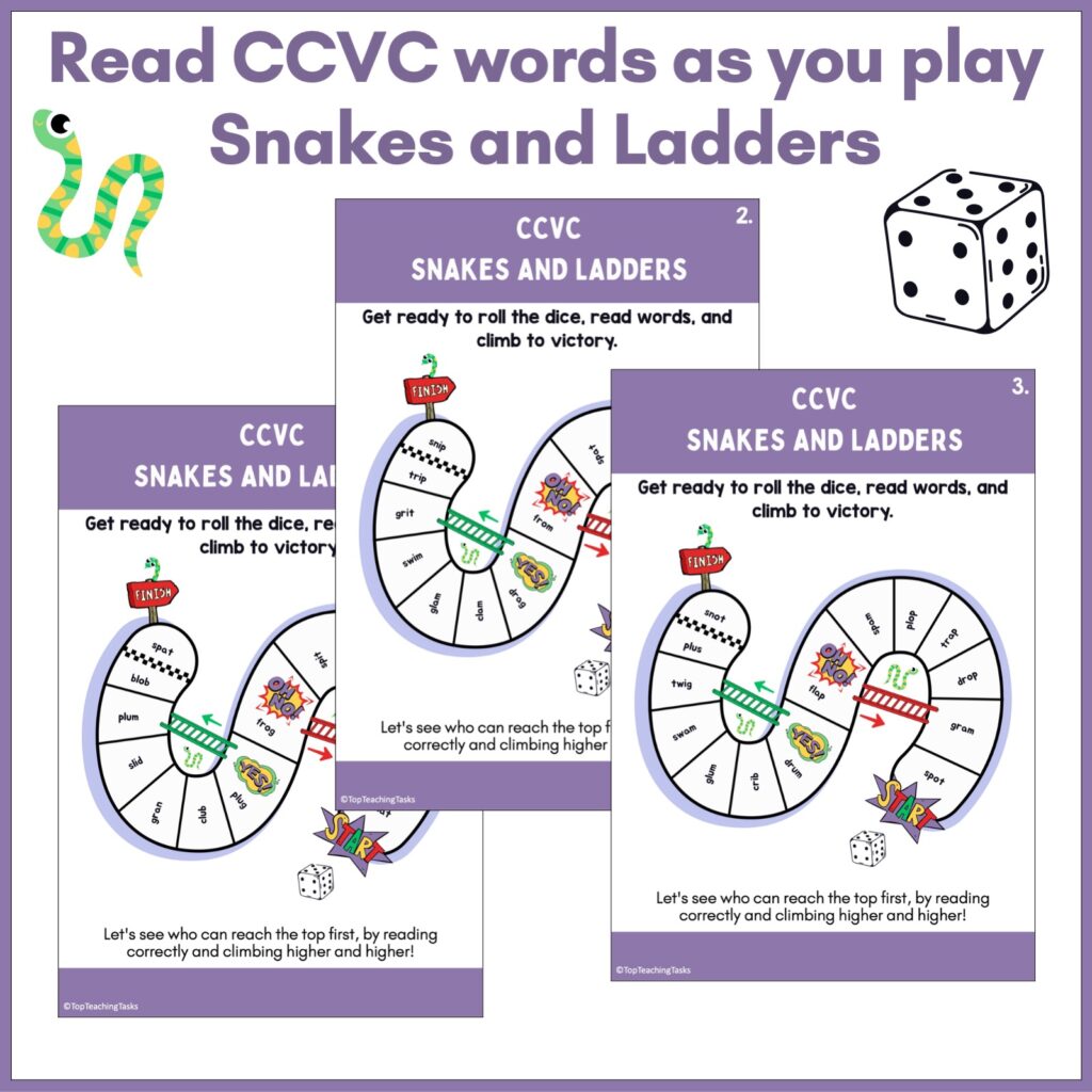 CVC, CCVC and CVCC Snakes and Ladders Game - Top Teaching Tasks