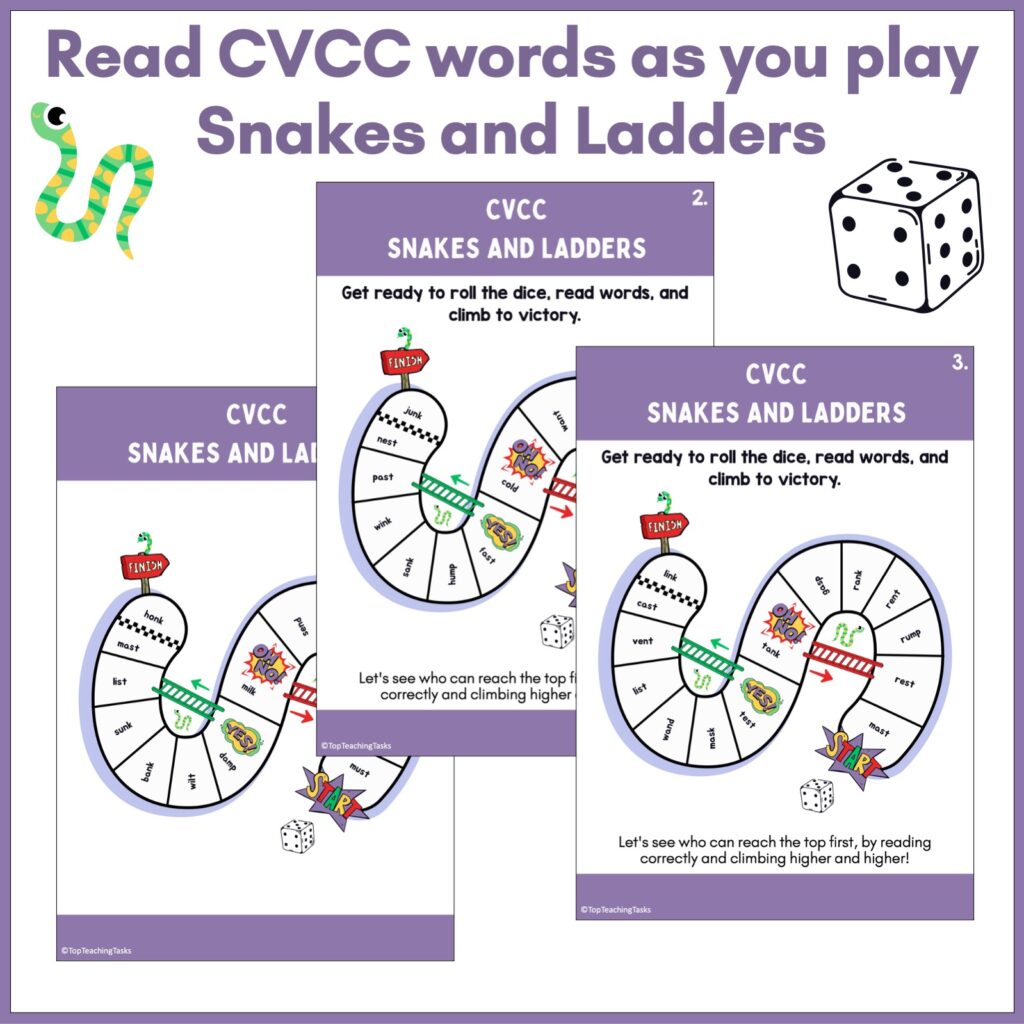CVC, CCVC and CVCC Snakes and Ladders Game - Top Teaching Tasks