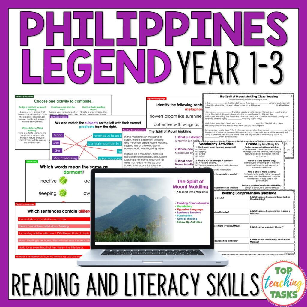 Philippines Legend Reading Comprehension and Literacy Activities Year 4 ...