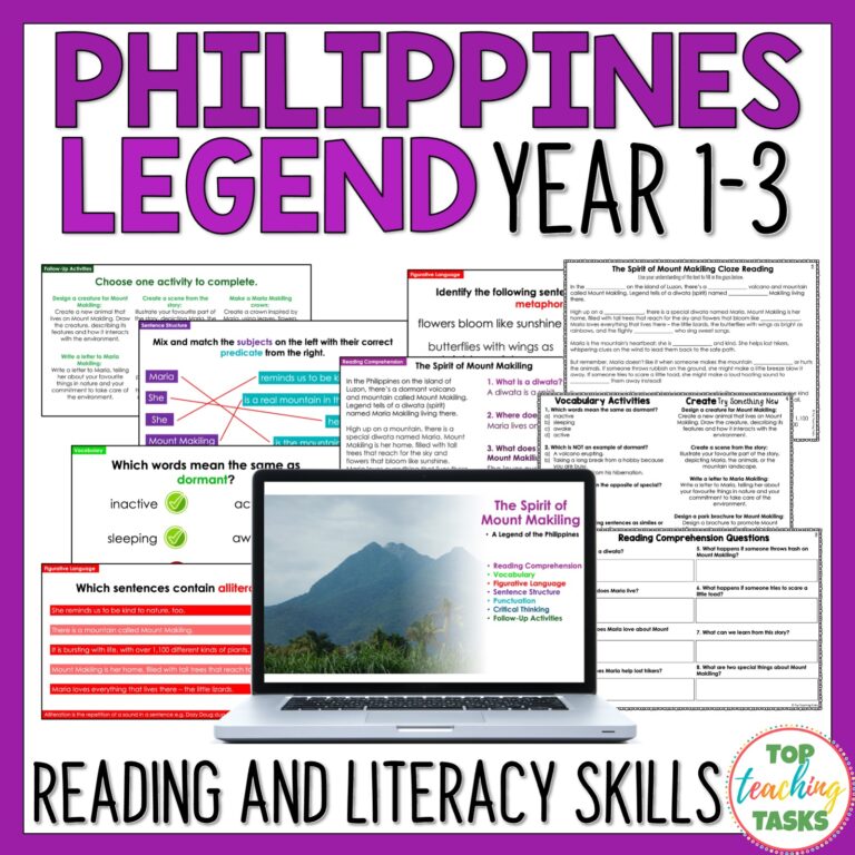Philippines Legend Reading Comprehension and Literacy Activities Year 1 ...
