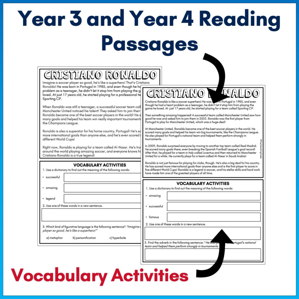 Cristiano Ronaldo Reading Comprehension and Literacy Activities Year 3 ...