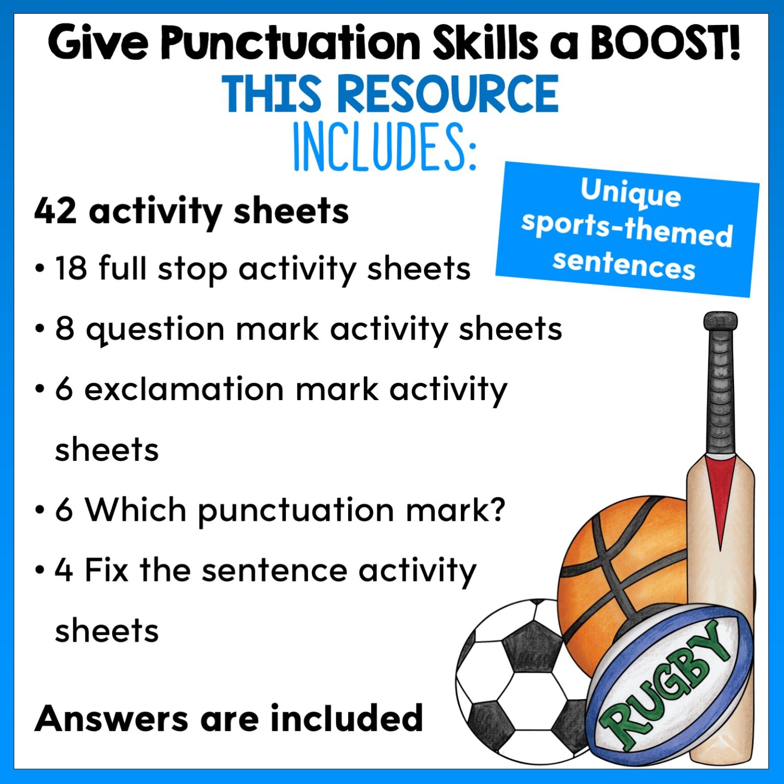 Punctuation Power-Up Activities | Capital Letters (Sport themed) - Top ...