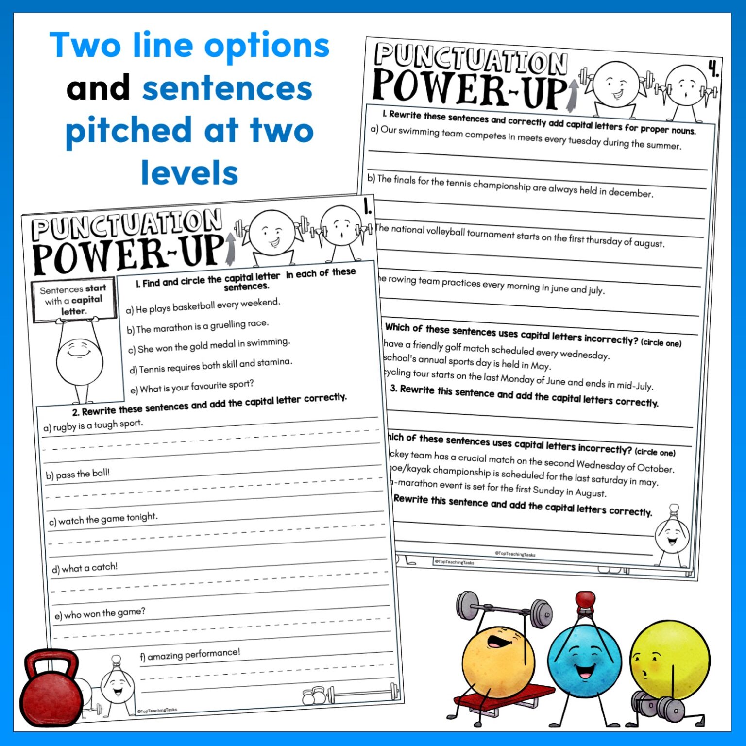 Punctuation Power-Up Activities | Capital Letters (Sport themed) - Top ...