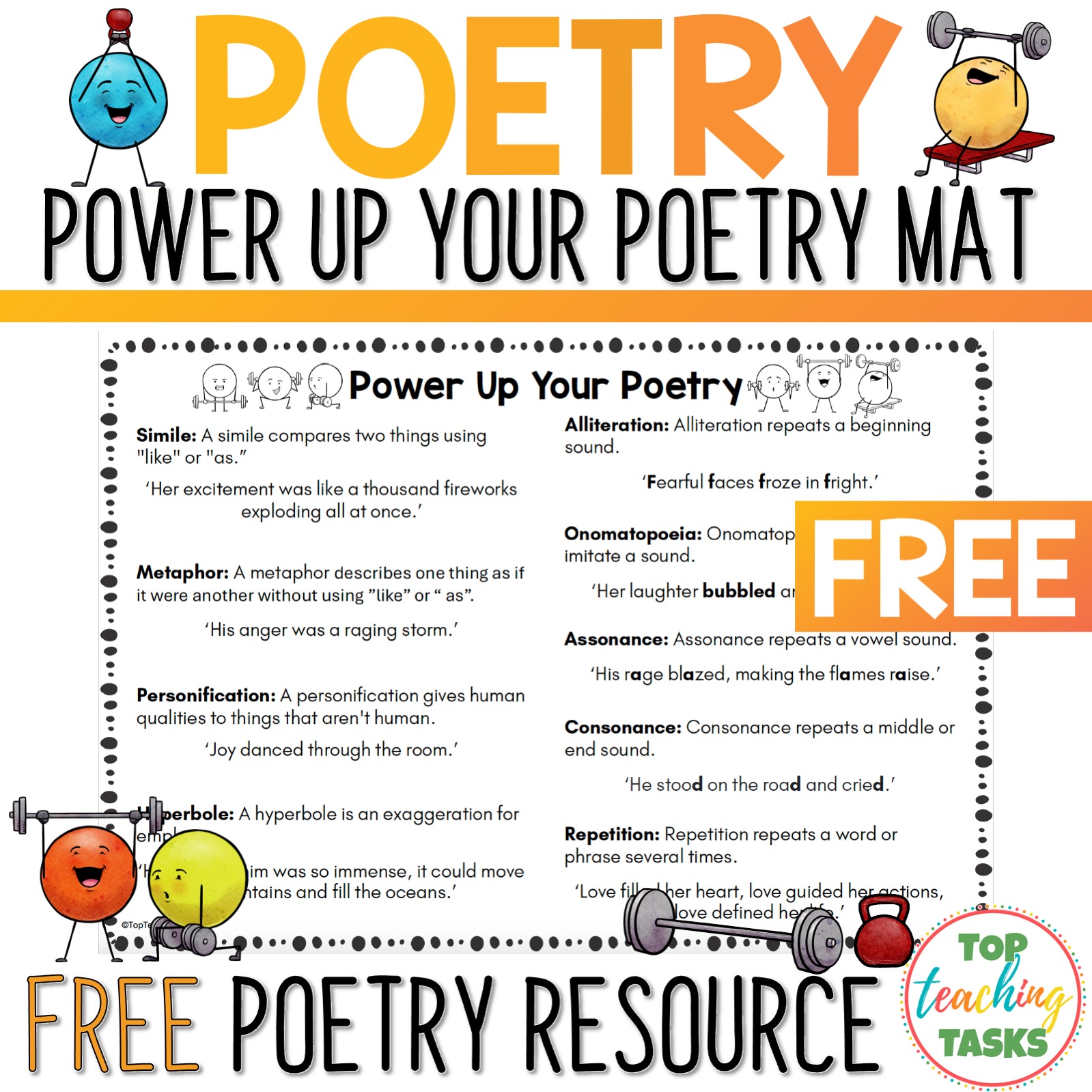 'Power Up Your Poetry' Elements of Poetry Mat - Top Teaching Tasks