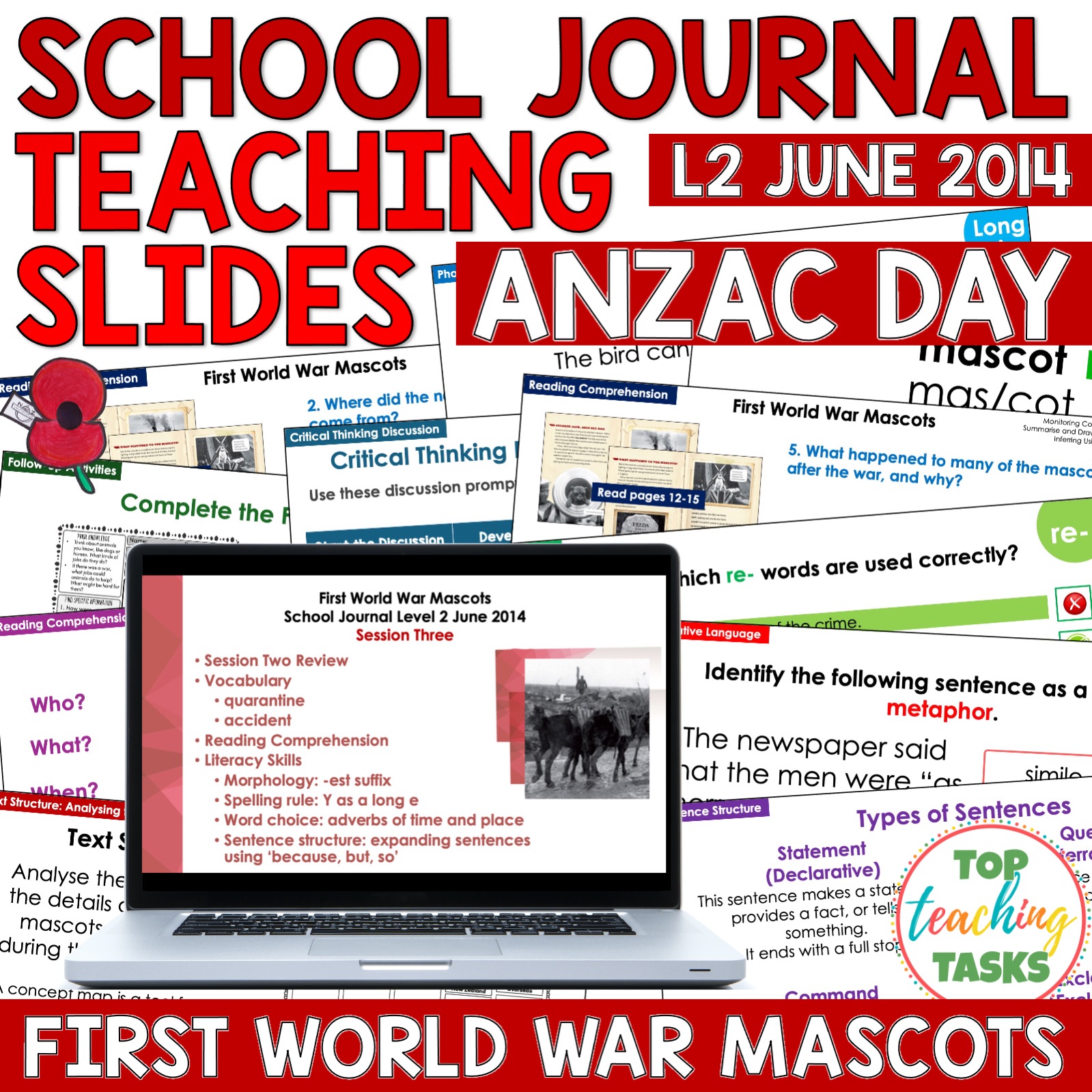 Anzac Day Whole Class School Journal Resource Year 4 - First World War ...